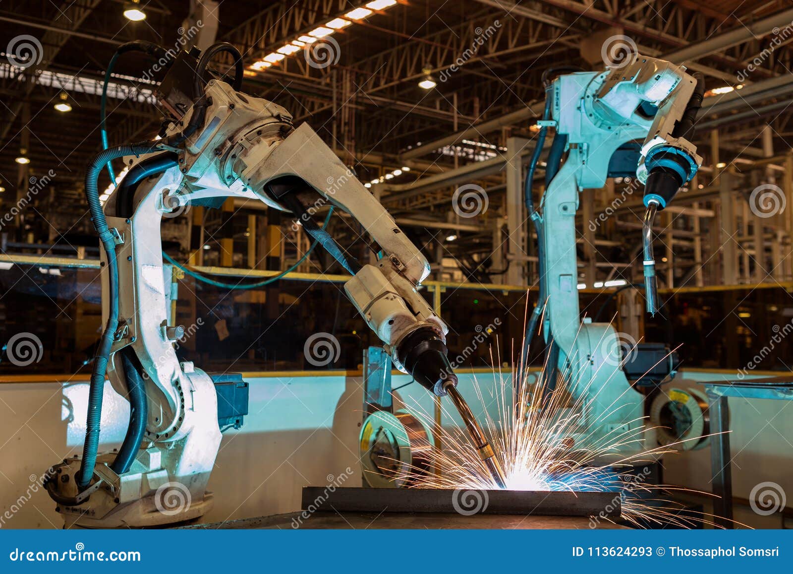 Industrial Robot are Test Run New Program in Automotive Factory Stock ...
