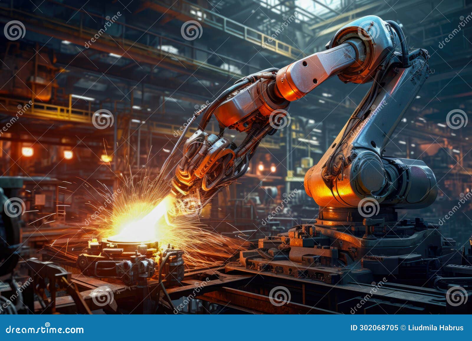 Industrial Robot Working in a Factory. Industry 4 Stock Image - Image ...