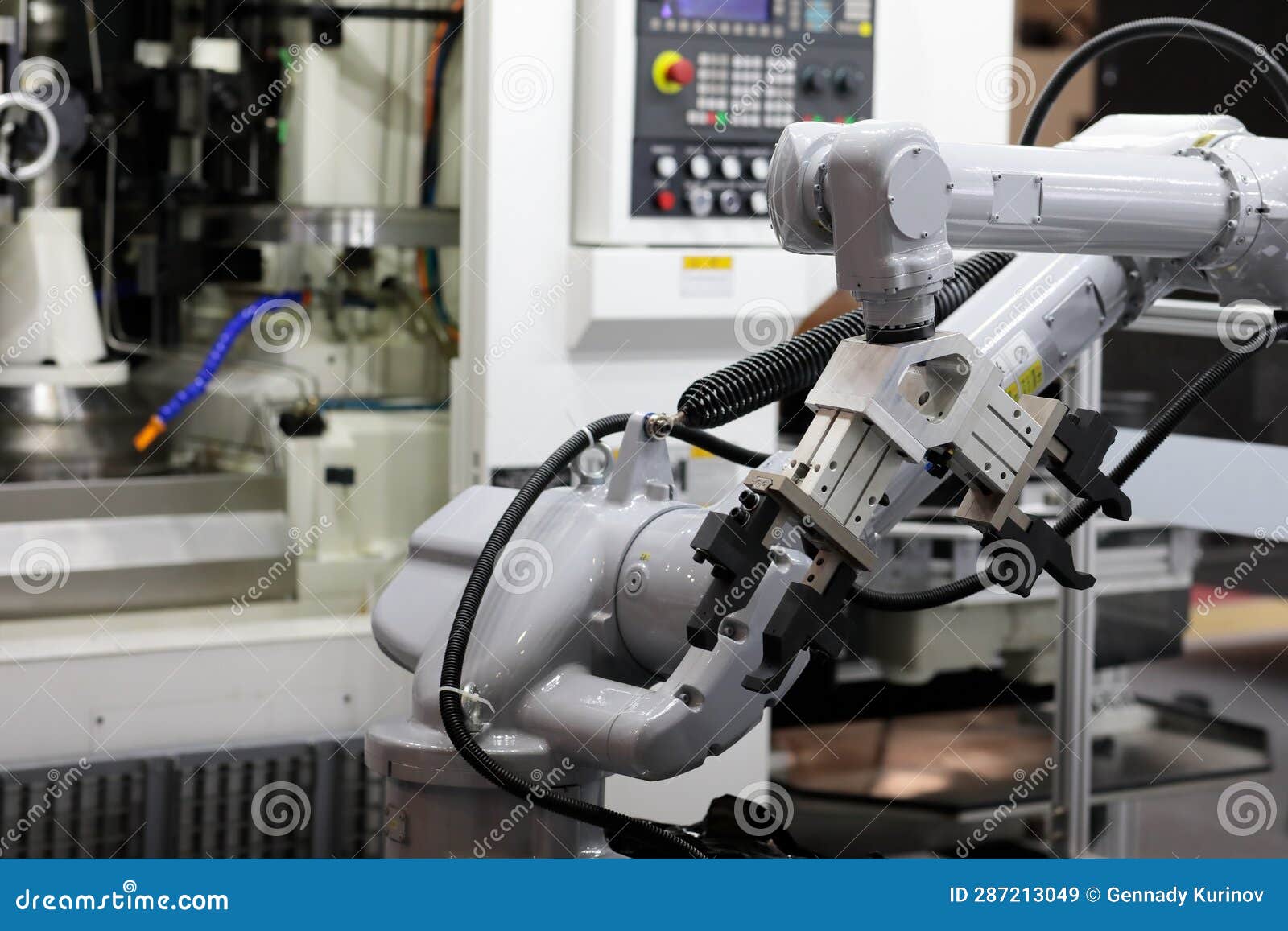 Industrial Robotic Arm with CNC Machining Center Stock Image - Image of ...