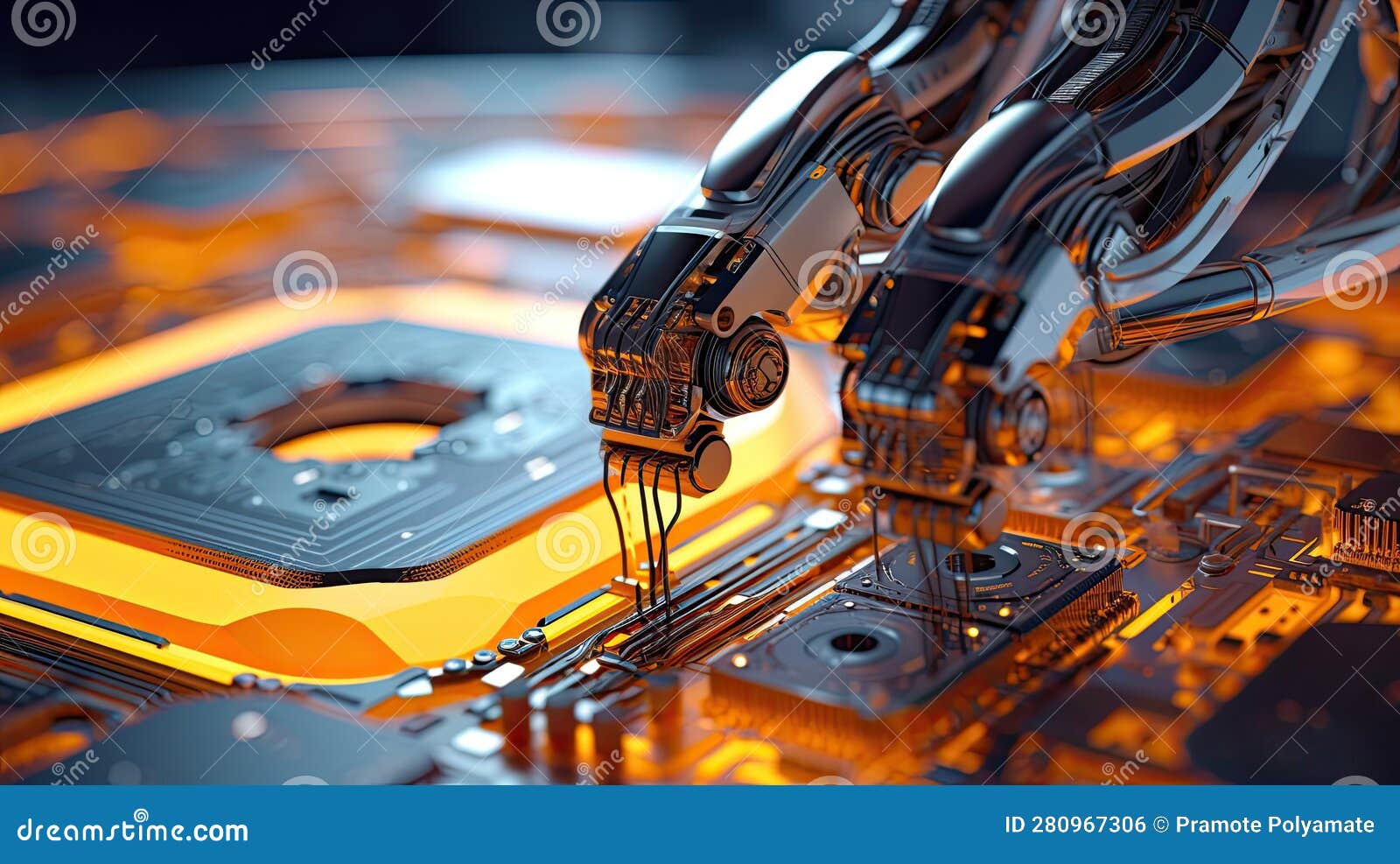 Industrial Robotic Manipulator End Effector Holding CPU Chip. Modern ...