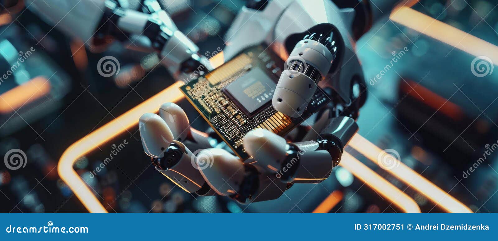 Industrial Robotic Manipulator End Effector Holding CPU Chip. Modern ...