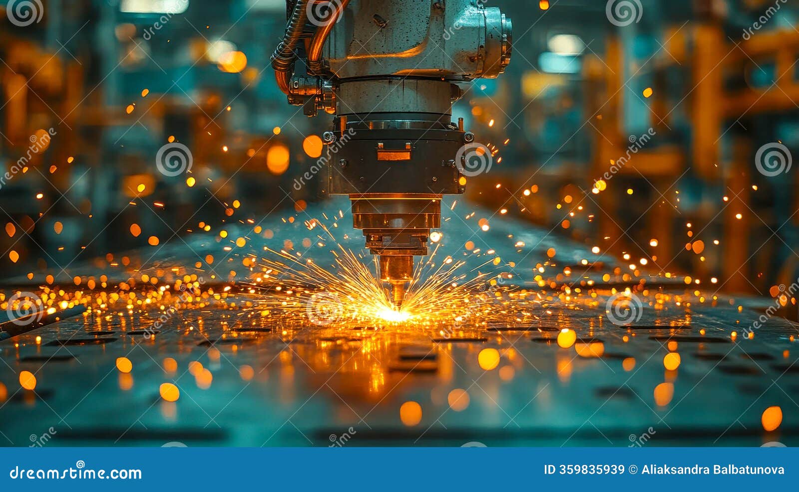 Industrial Robotic Welding Process with Sparks Flying in a High-tech ...