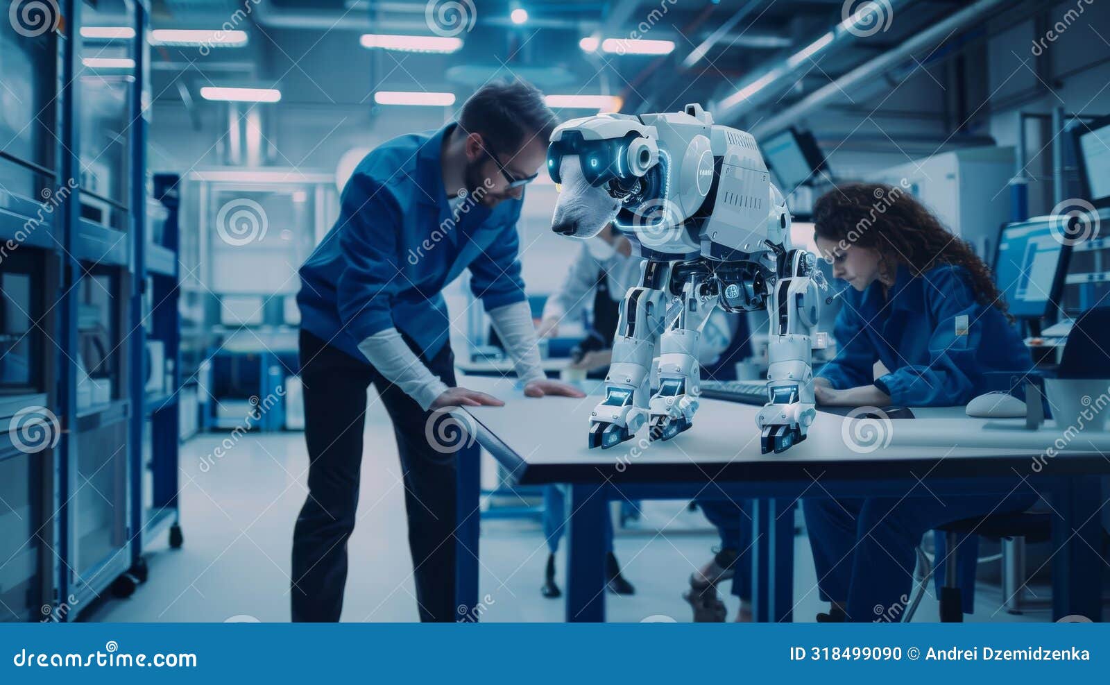 In an Industrial Robotics Factory, Colleagues Experiment with a ...