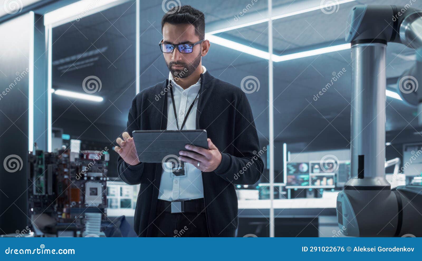 Industrial Robotics Professional Interacting with Robotic Arm during a ... Industrial Robotics Professional Interacting with Robotic Arm during a ...