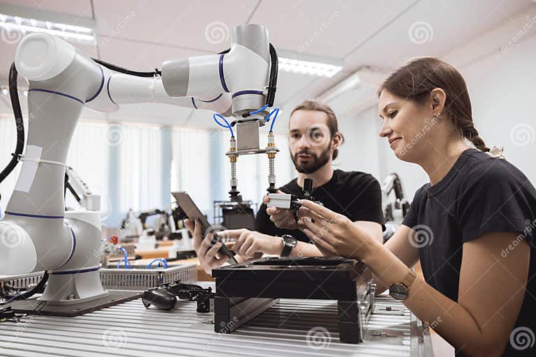 Industrial Robotics Program University Students Learning Education Mechanical Assembly with ...