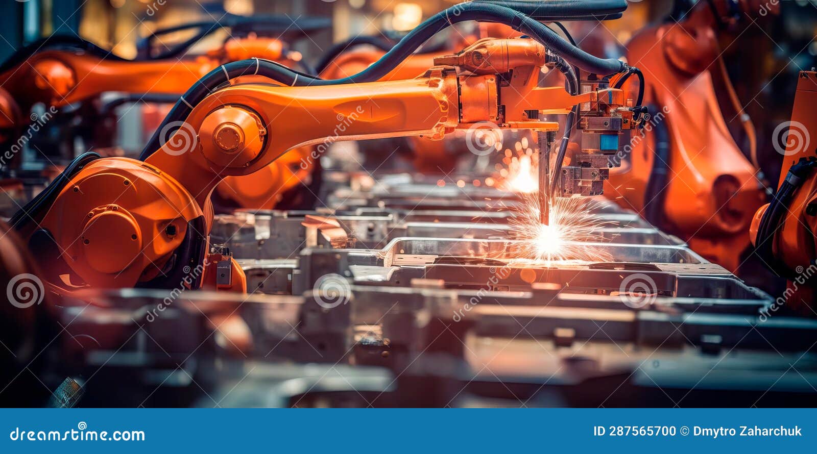 Industrial Robots Assembling and Welding Components on a Production ...