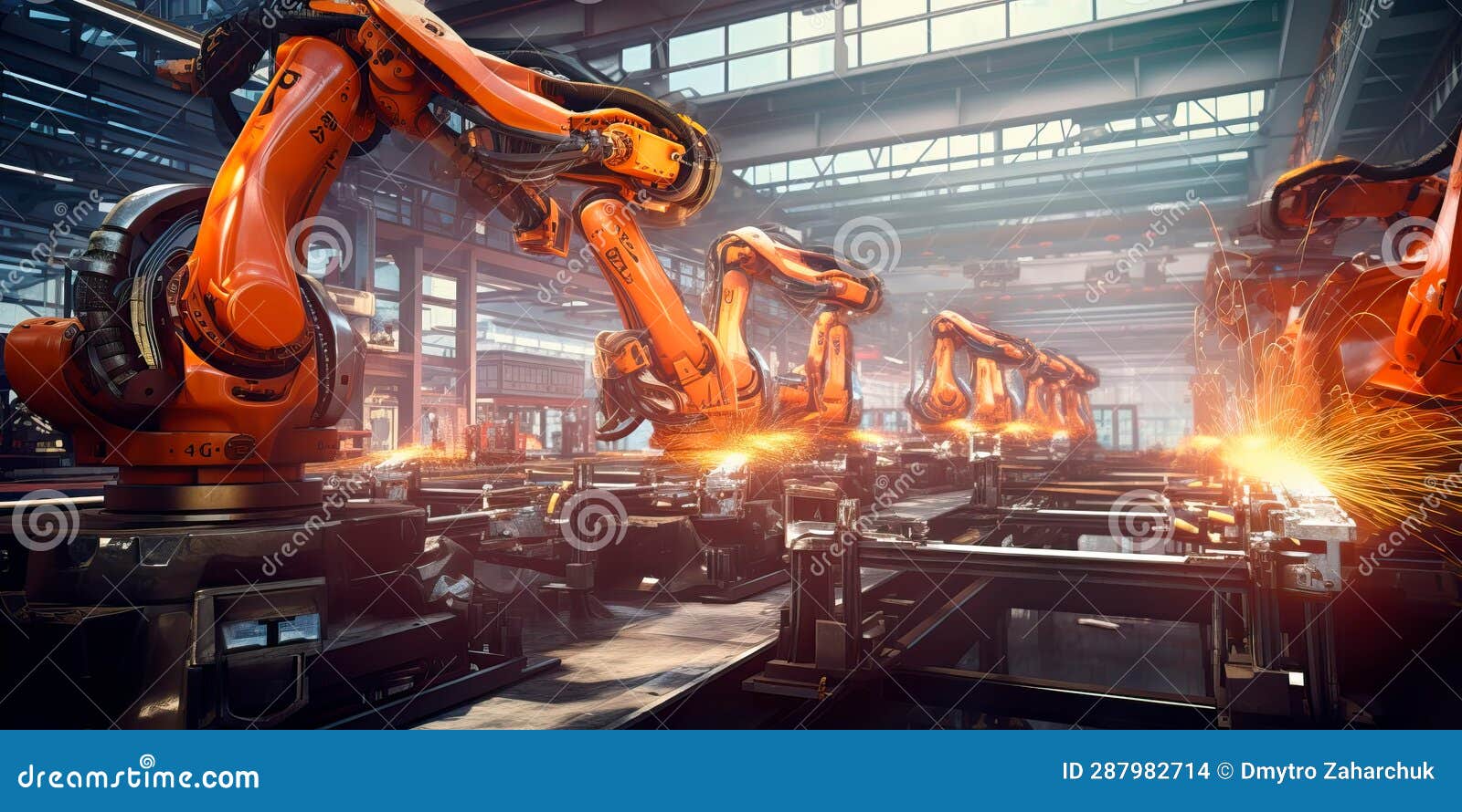 Industrial Robots Assembling and Welding Components on a Production ...