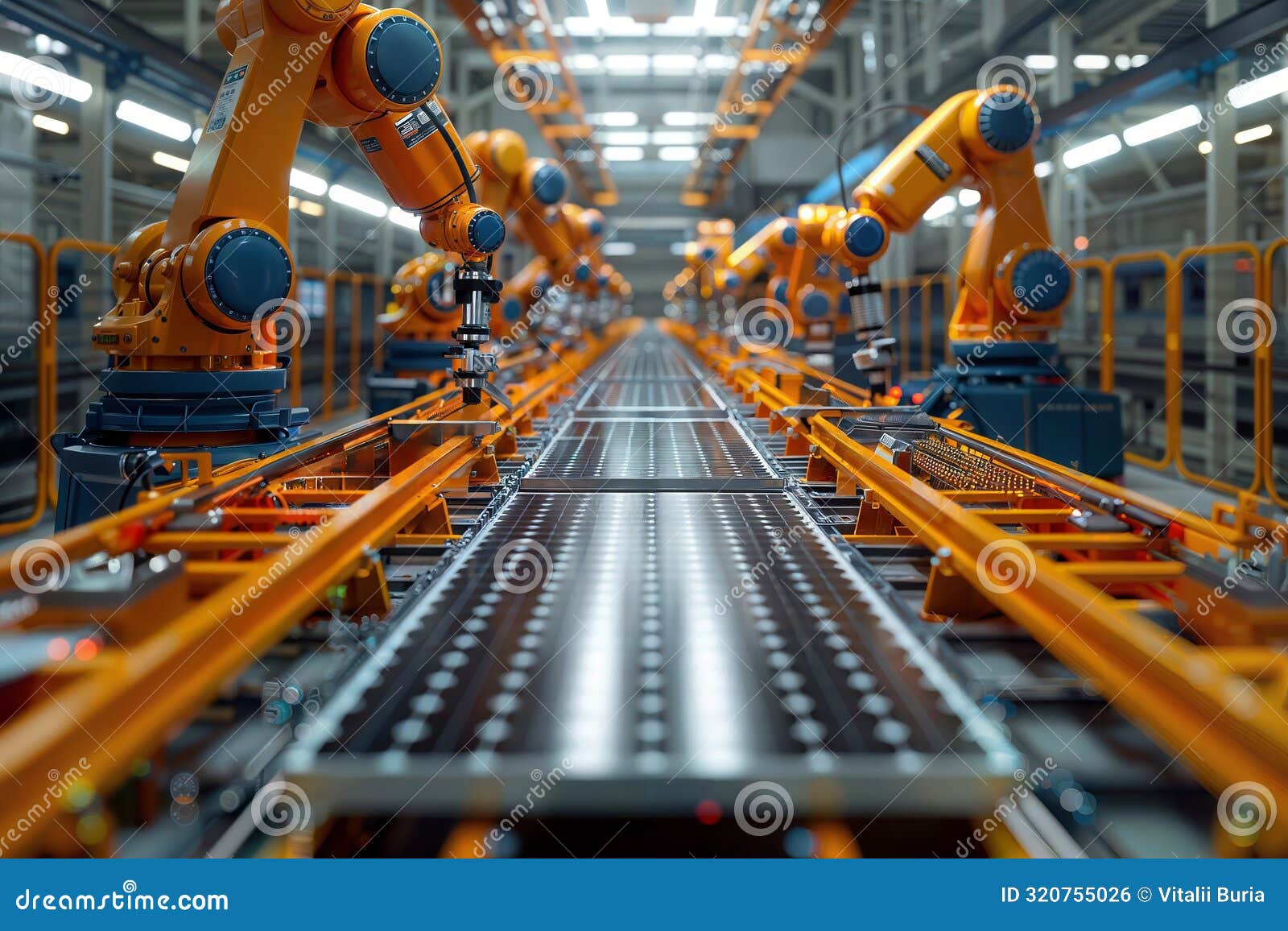 Industrial Robots Assembling Solar Panels in Renewable Energy Facility ...