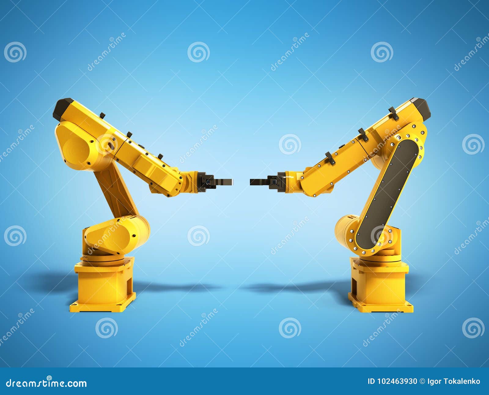 Industrial Robots on Blue Background 3D Rendering Stock Illustration ...