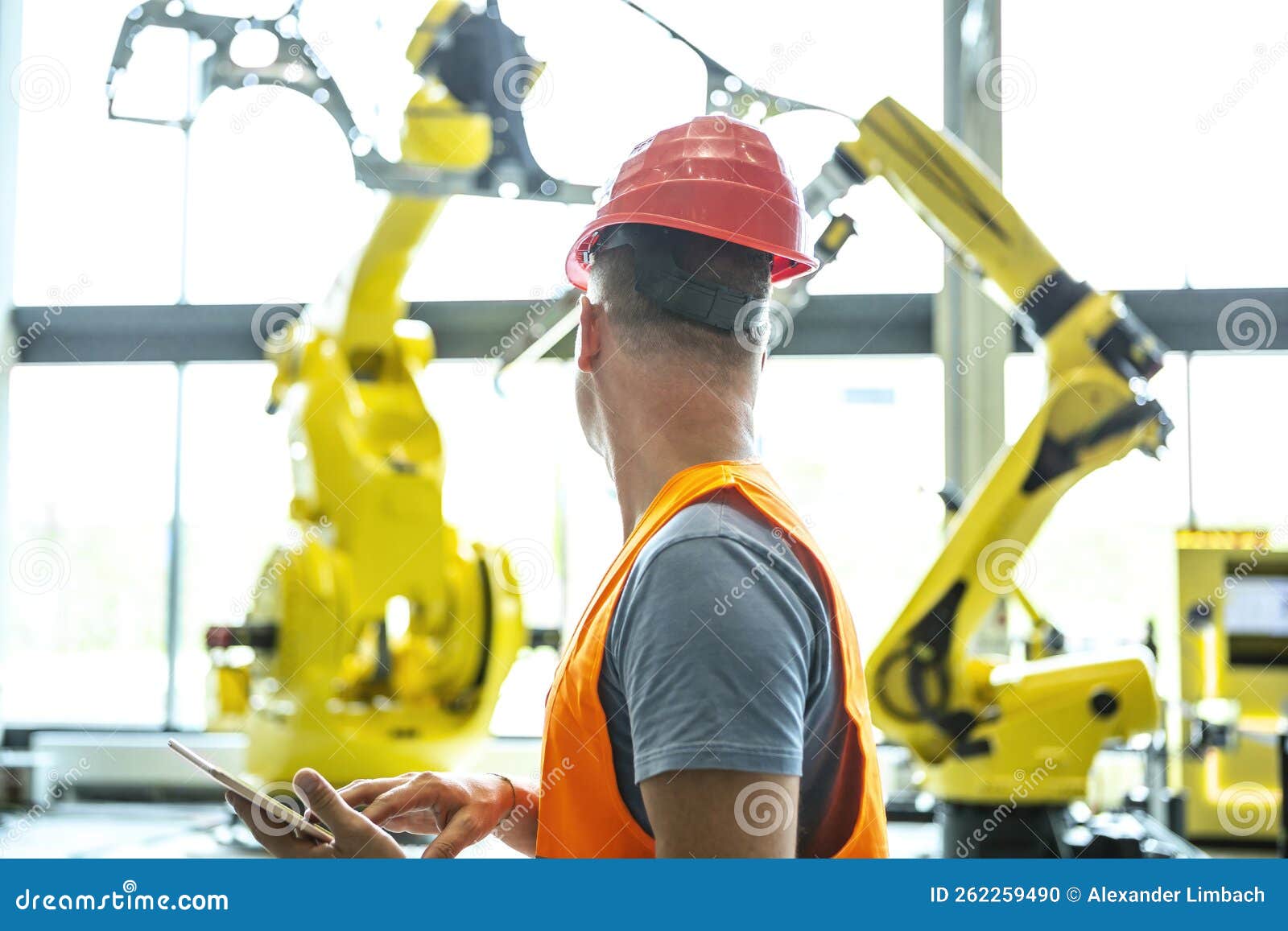 Industrial Robots Engineering Stock Photo - Image of digital, person ...