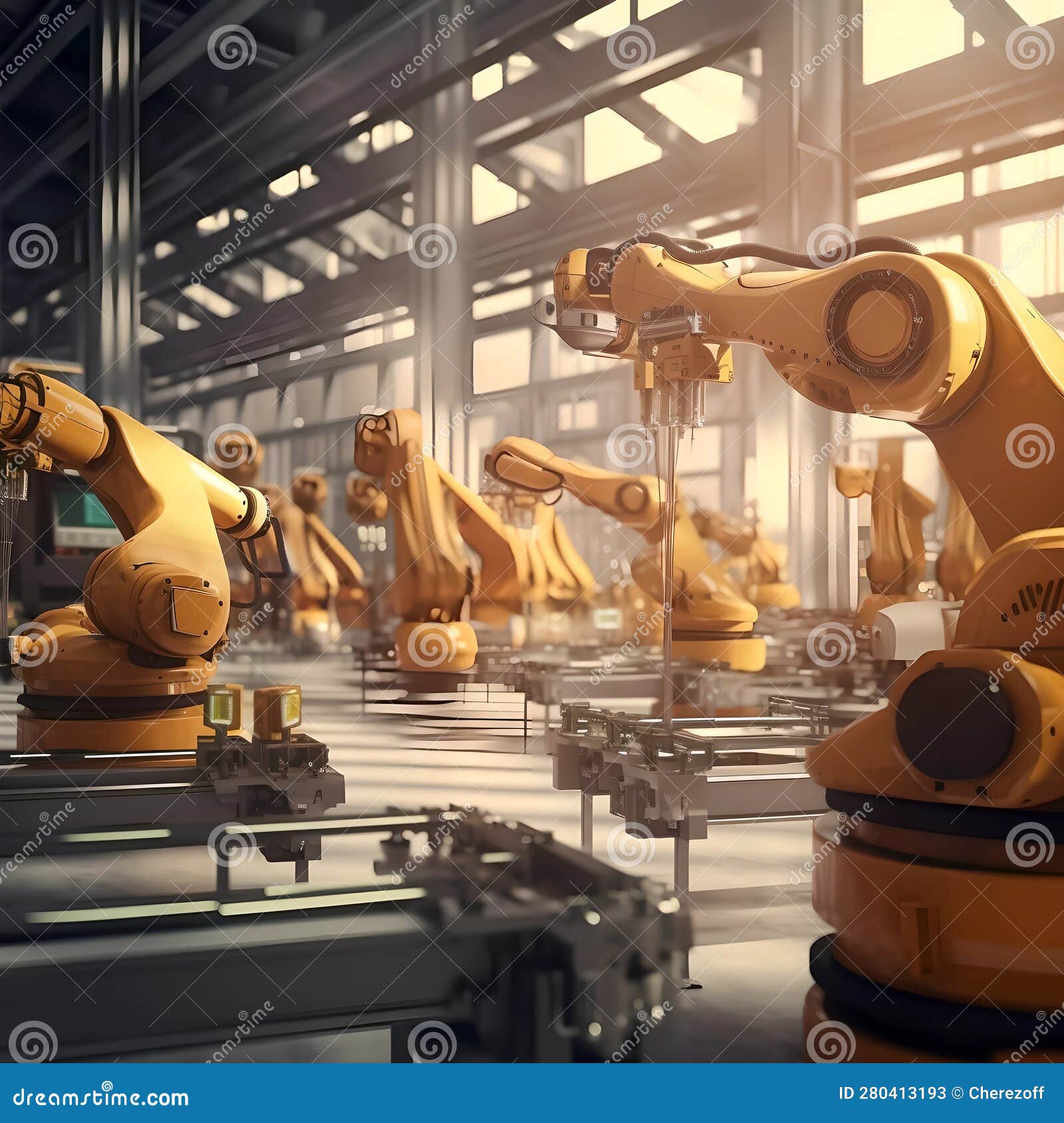 Industrial Robots in the Factory Stock Illustration - Illustration of ...