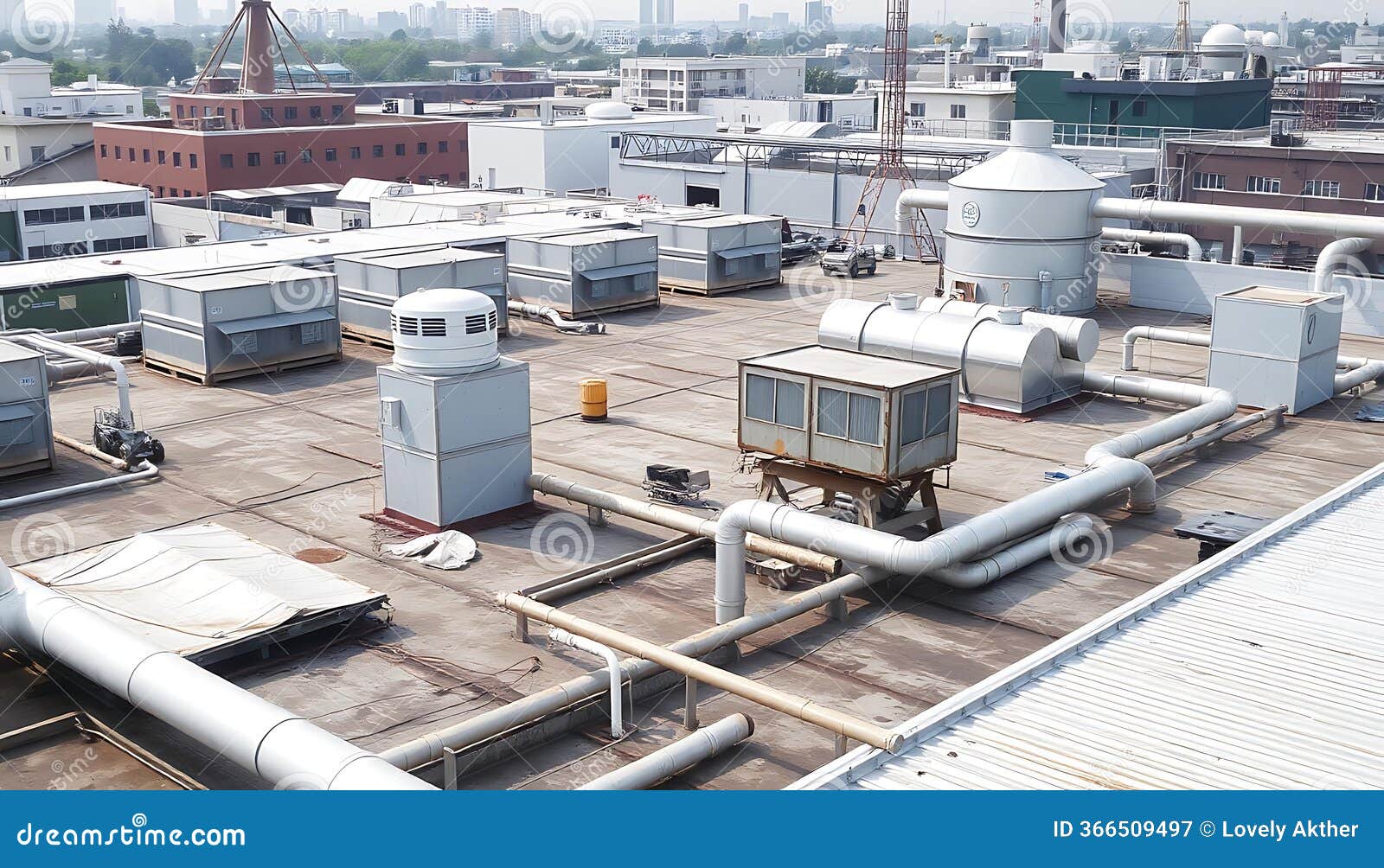 Industrial Rooftop Air Conditioning Units Against A City Skyline Stock ...