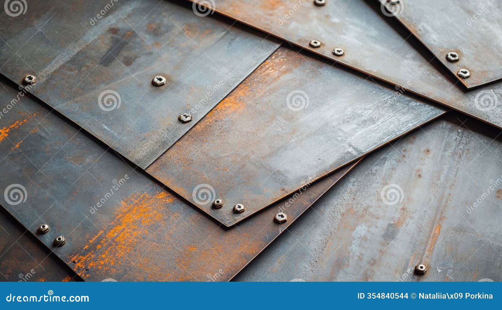 Industrial Rusty Metal Texture with Overlapping Steel Sheets and Bolt ...