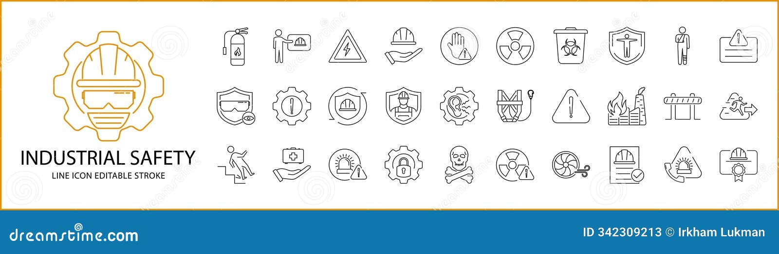 Industrial Safety Icon Set in Line Style. Stock Vector - Illustration ...