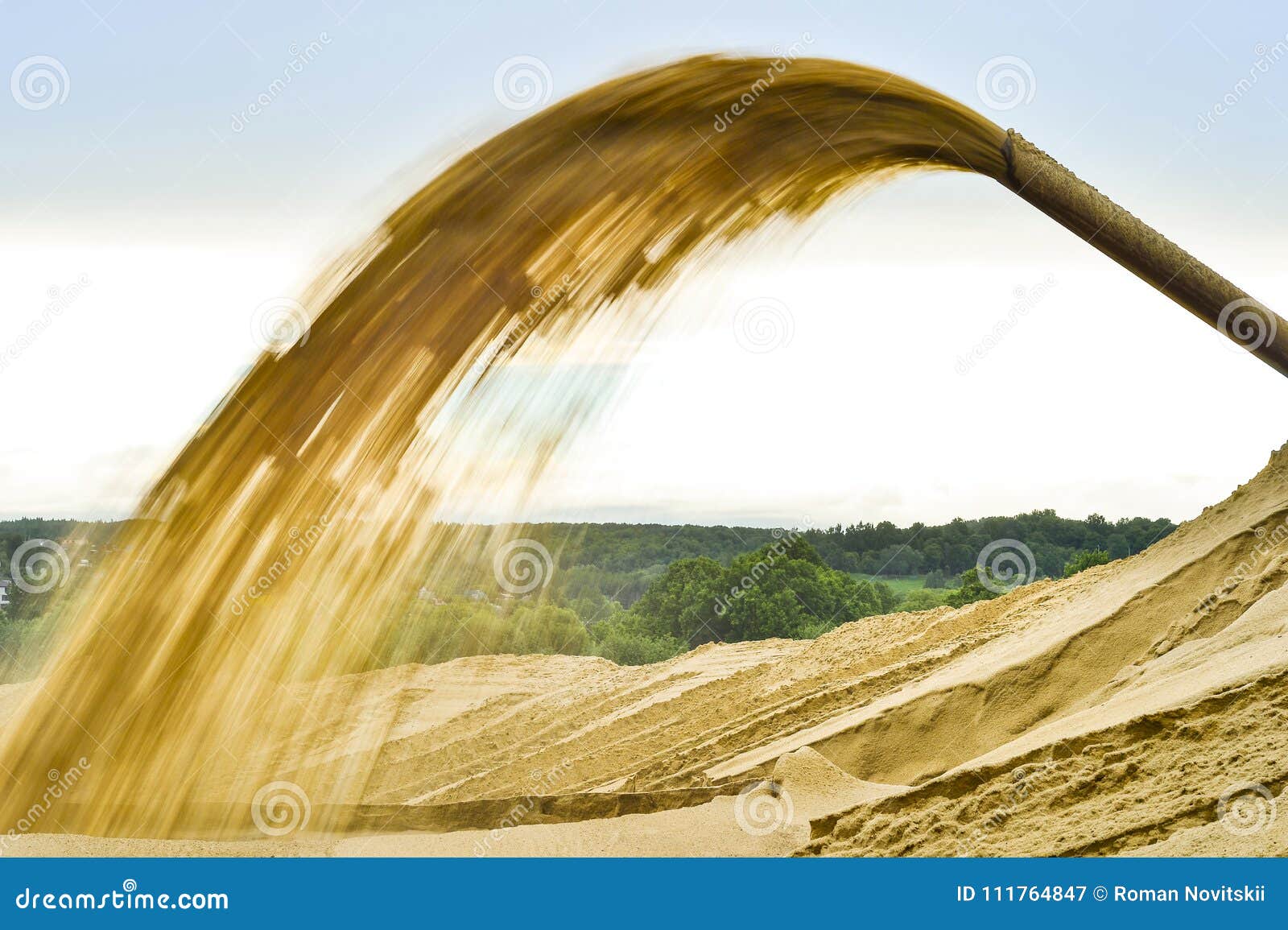 Industrial Sand Mining Pumping Out the Pumping Station. Background ...