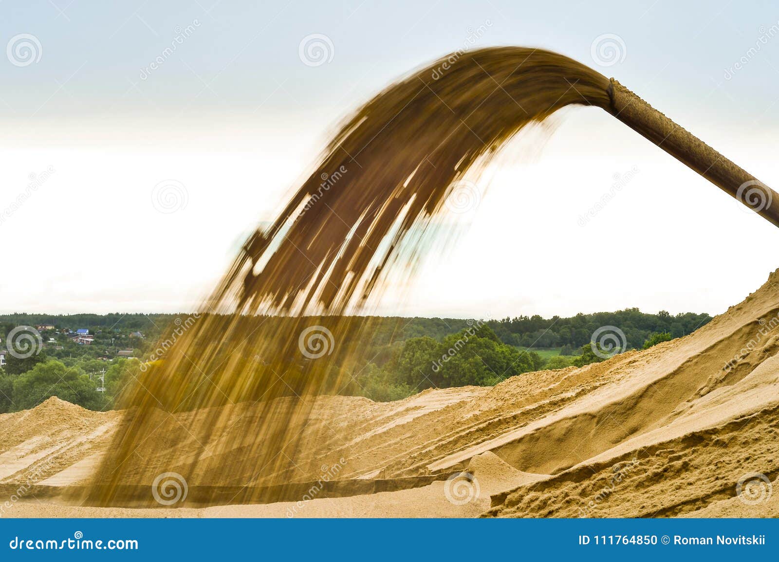 Industrial Sand Mining Pumping Out the Pumping Station. Background ...