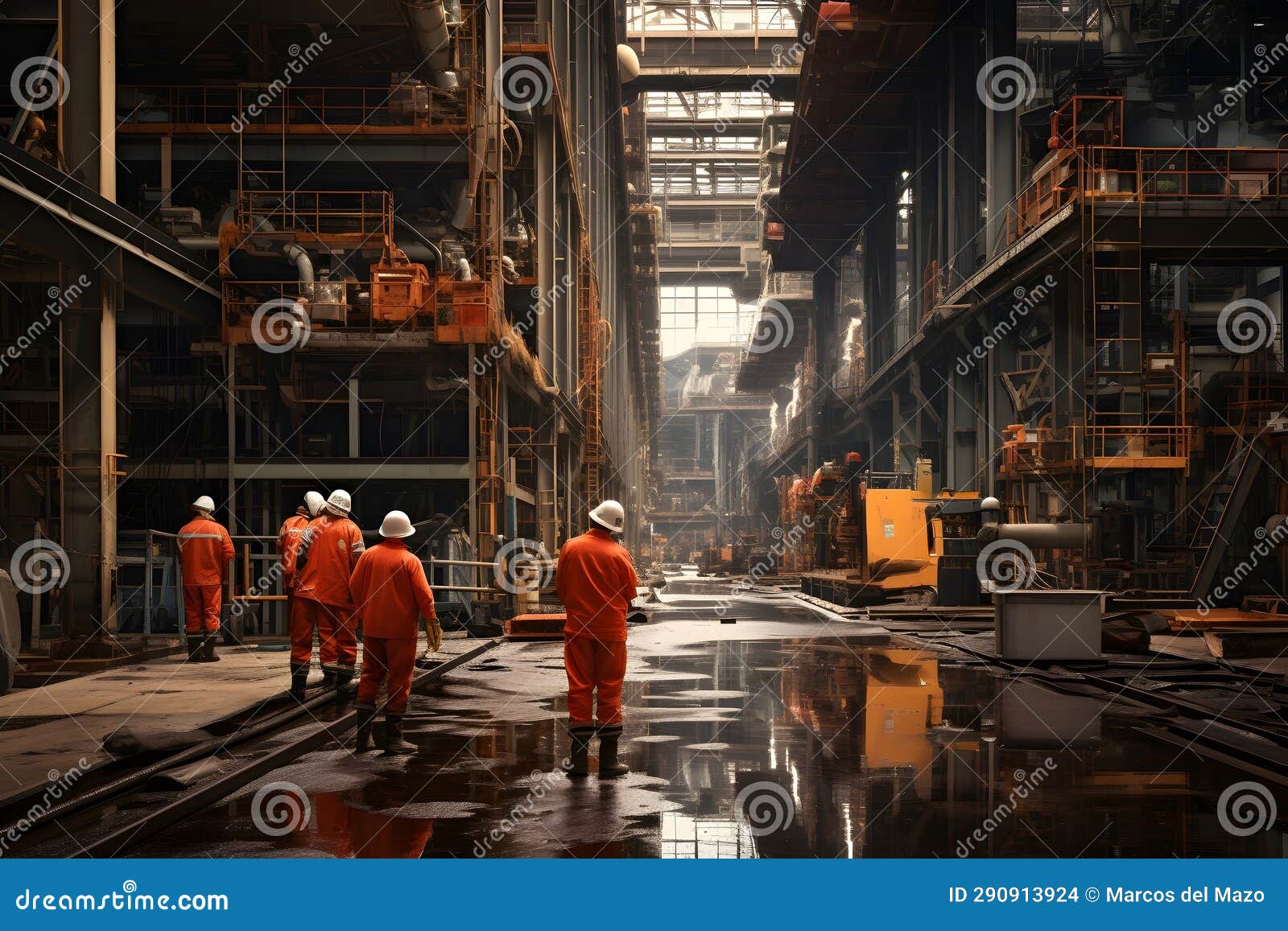 Industrial Scene, Workers with Safety Protection Inside a Factory Stock ...