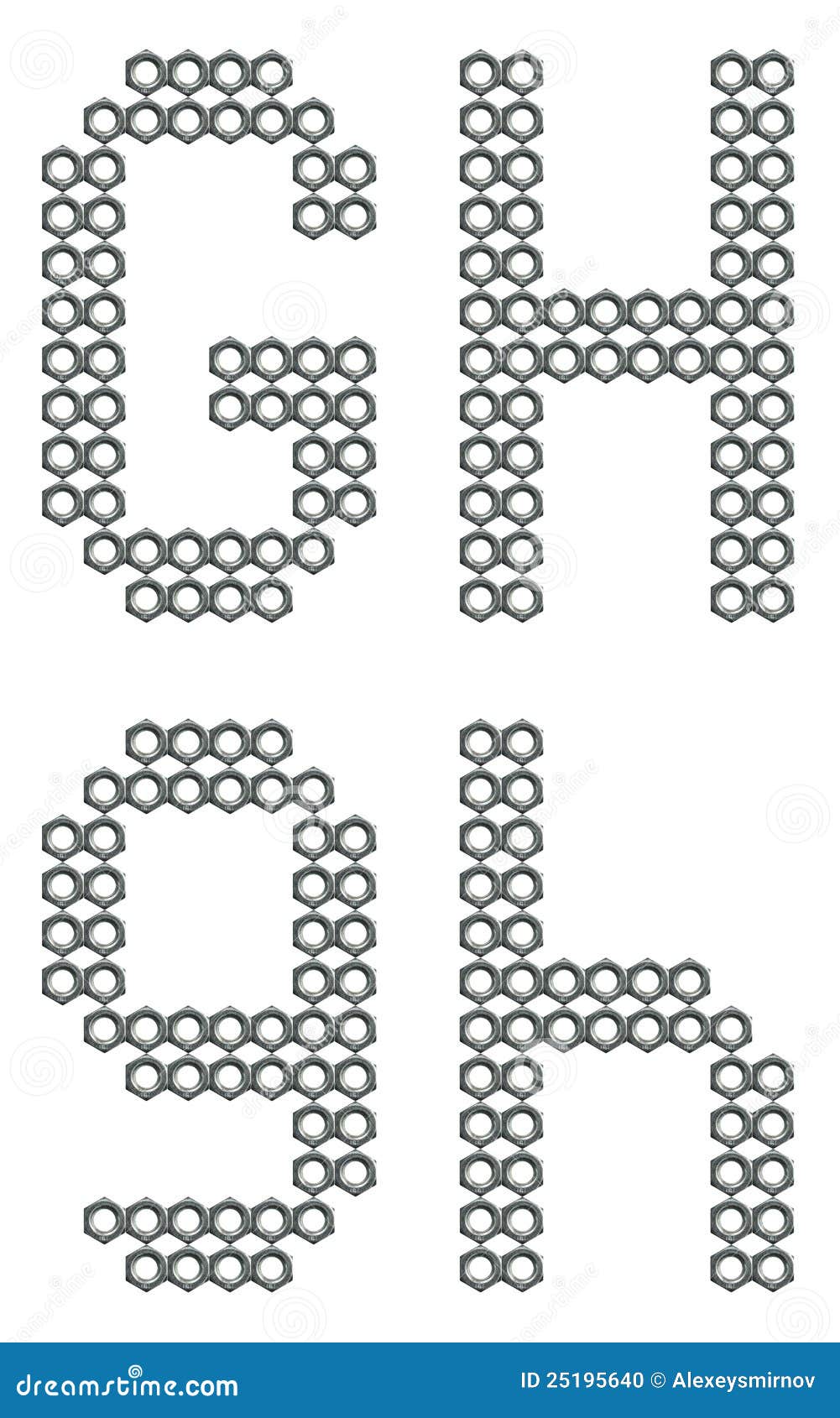 Industrial Nuts Font, Letters G and H Stock Photo - Image of ...