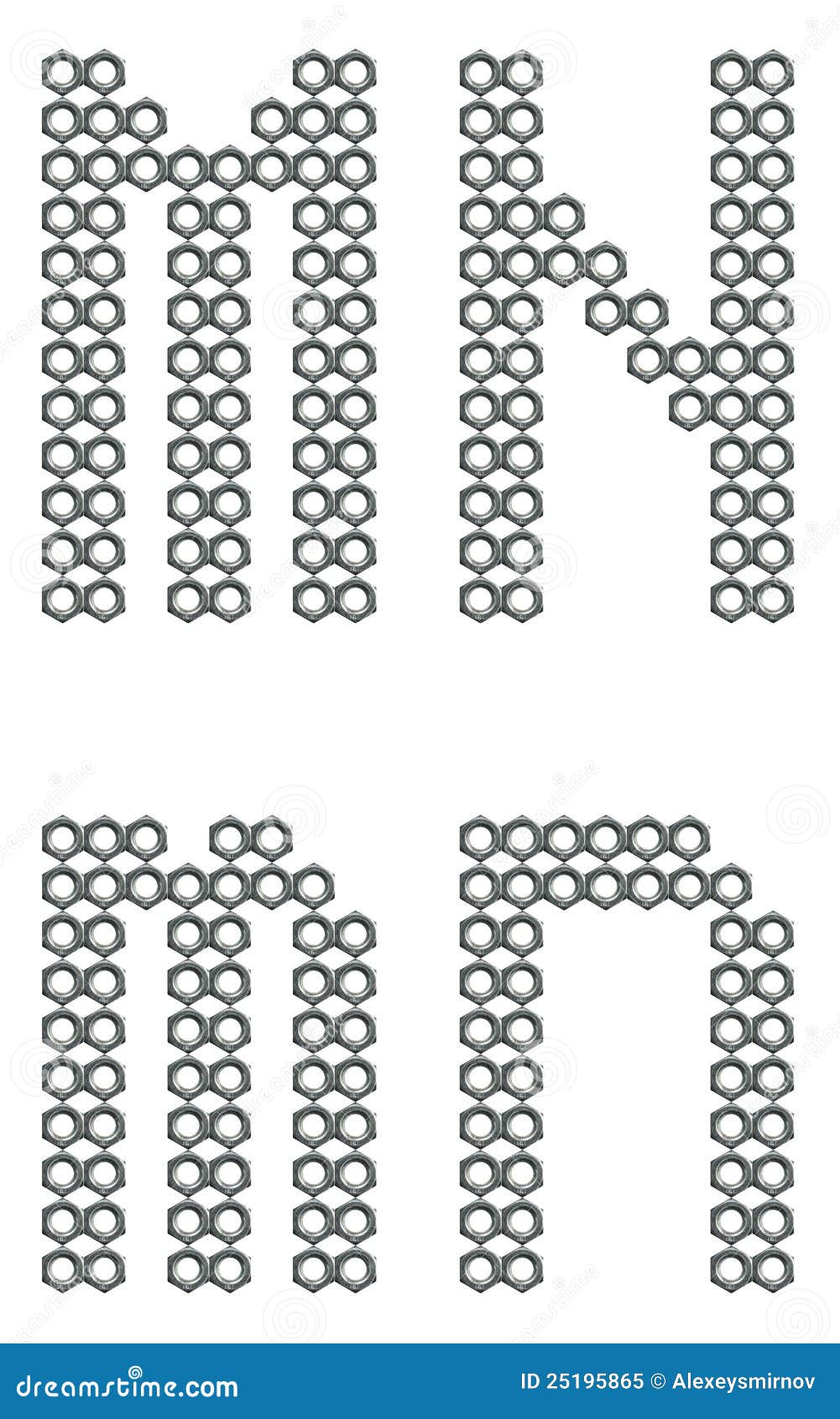 Industrial Nuts Font, Letters M and N Stock Image - Image of background ...