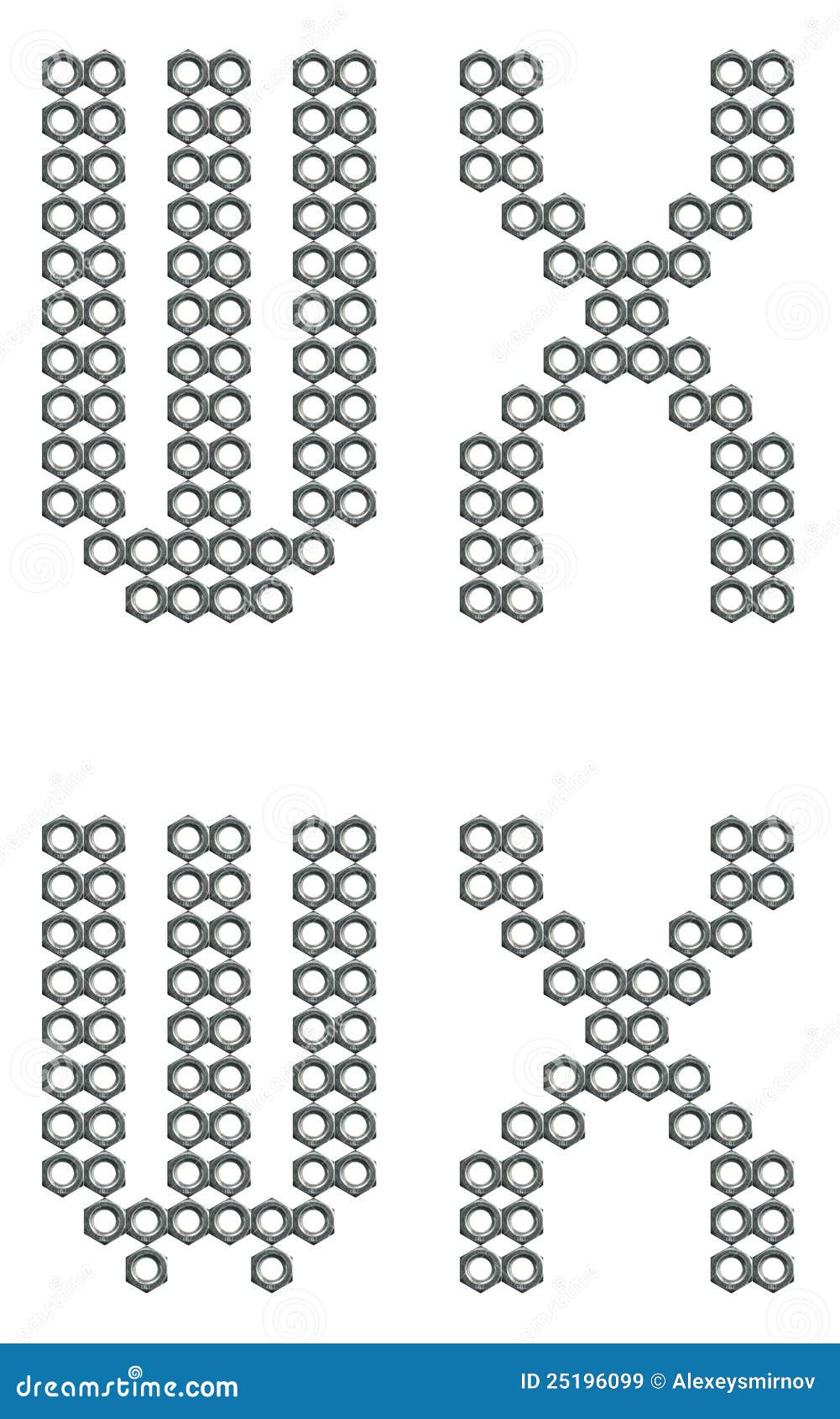Industrial Nuts Font, Letters W and X Stock Image - Image of shape ...