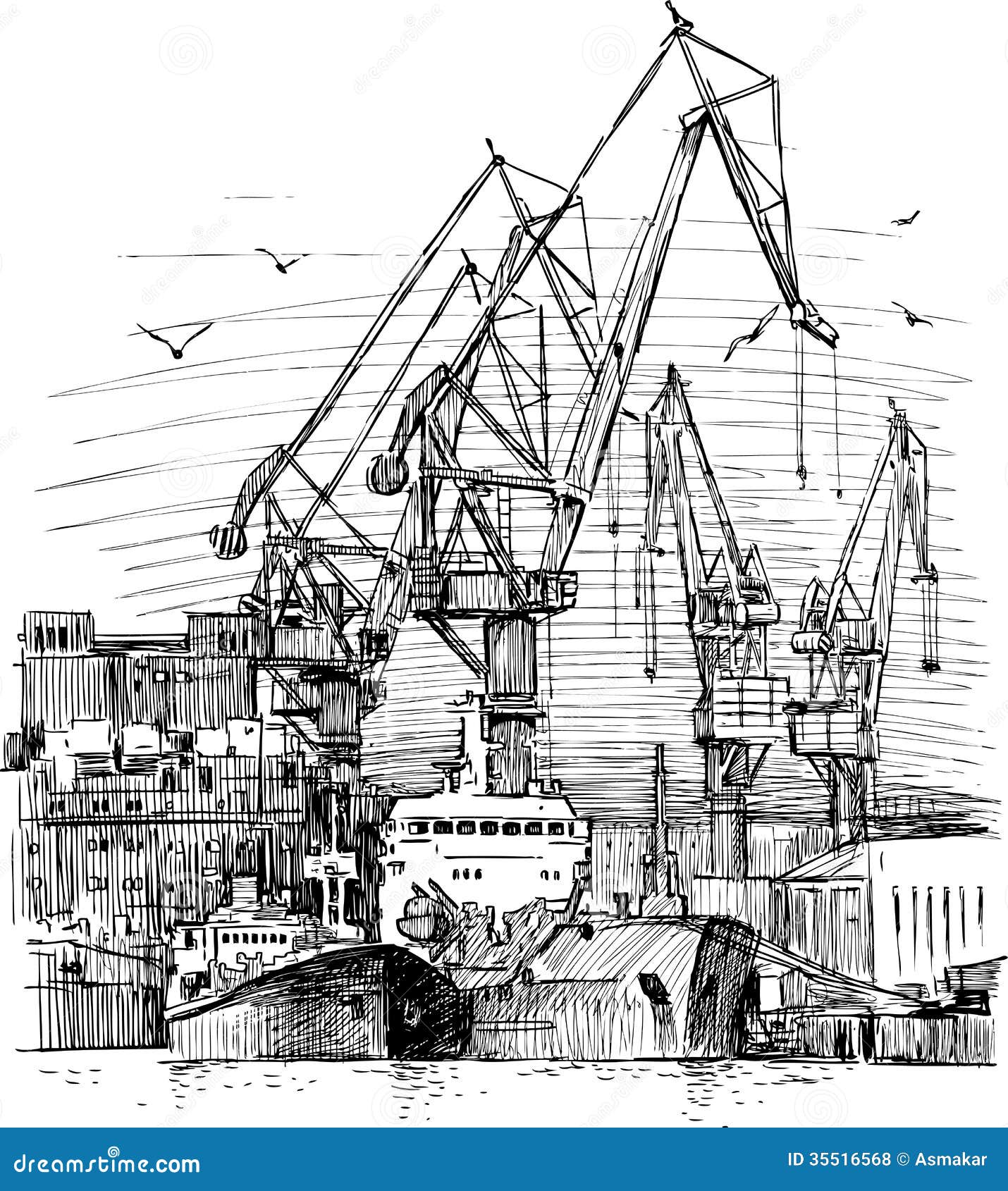 Industrial seaport stock vector. Illustration of facilities - 35516568