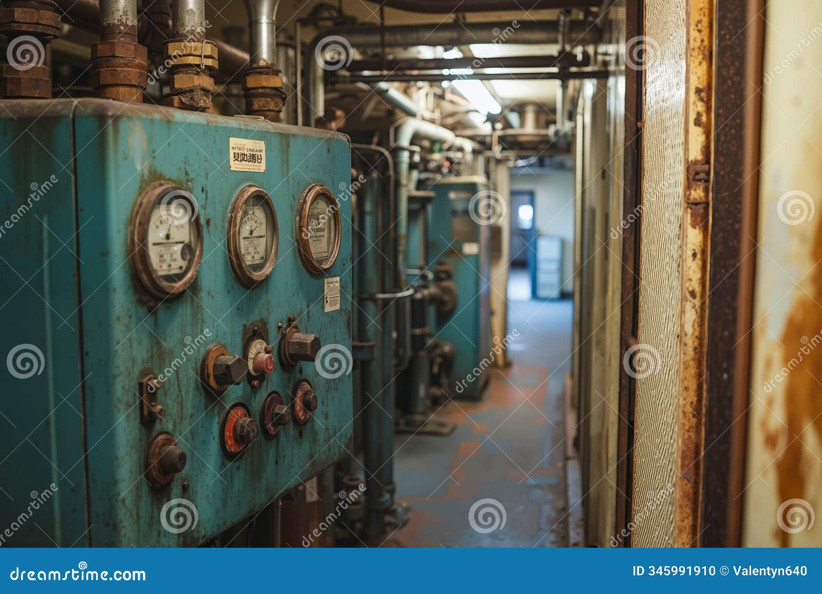 A Row of Pipes and Gauges in an Industrial Building Stock Photo - Image ...