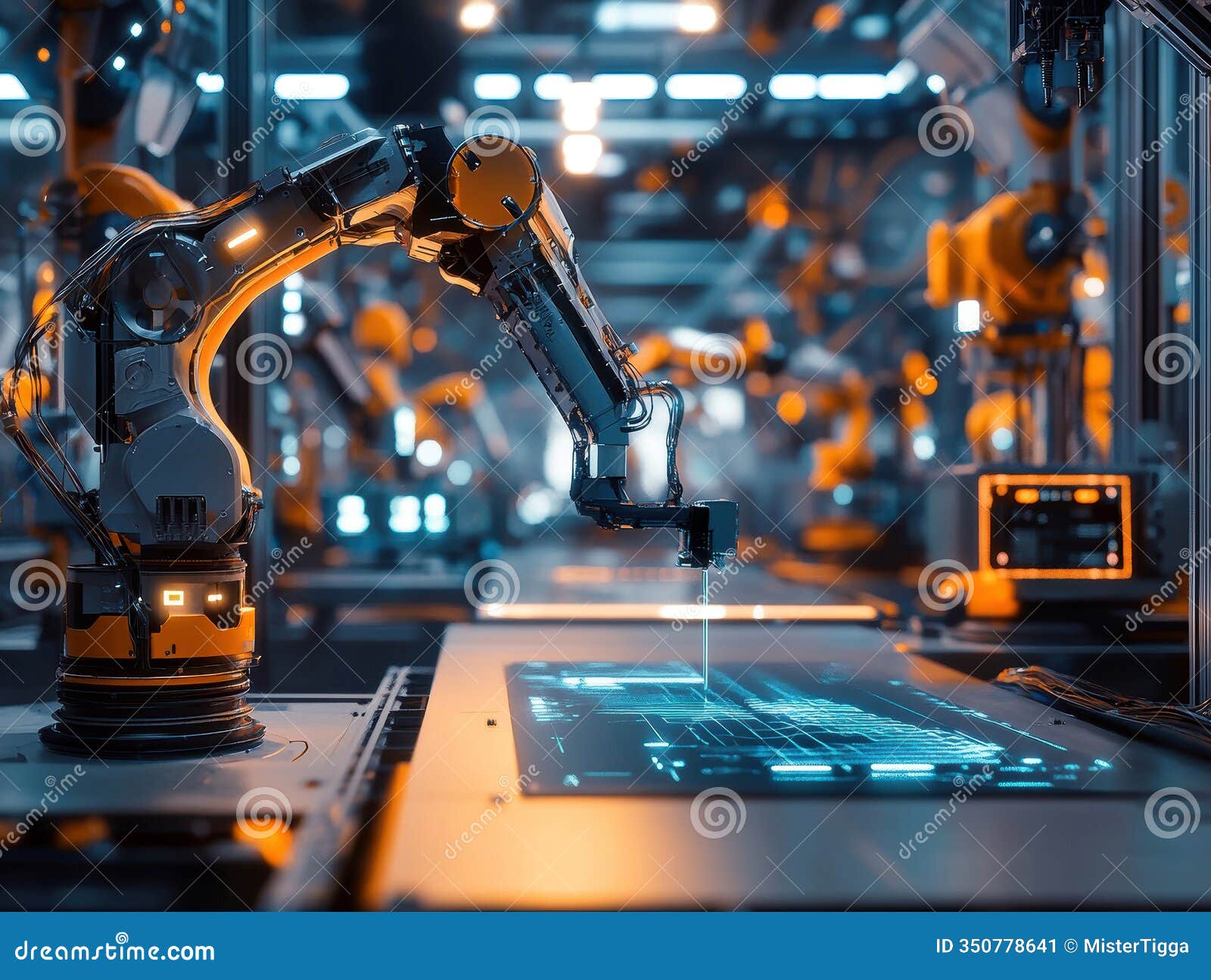 Industrial Setting with a Robot Arm in an Automated Production Line ...