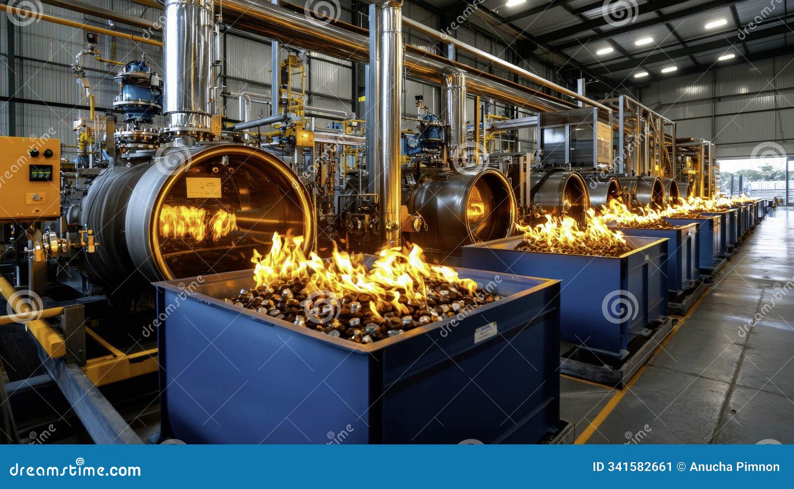 Installation in a Factory with a Large Container with Flames Generative ...