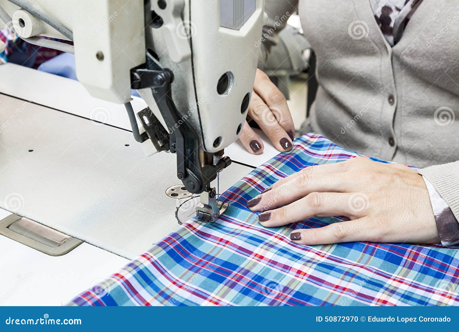 Industrial Sewing Machines with Sewing Machine Operator Stock Photo ...