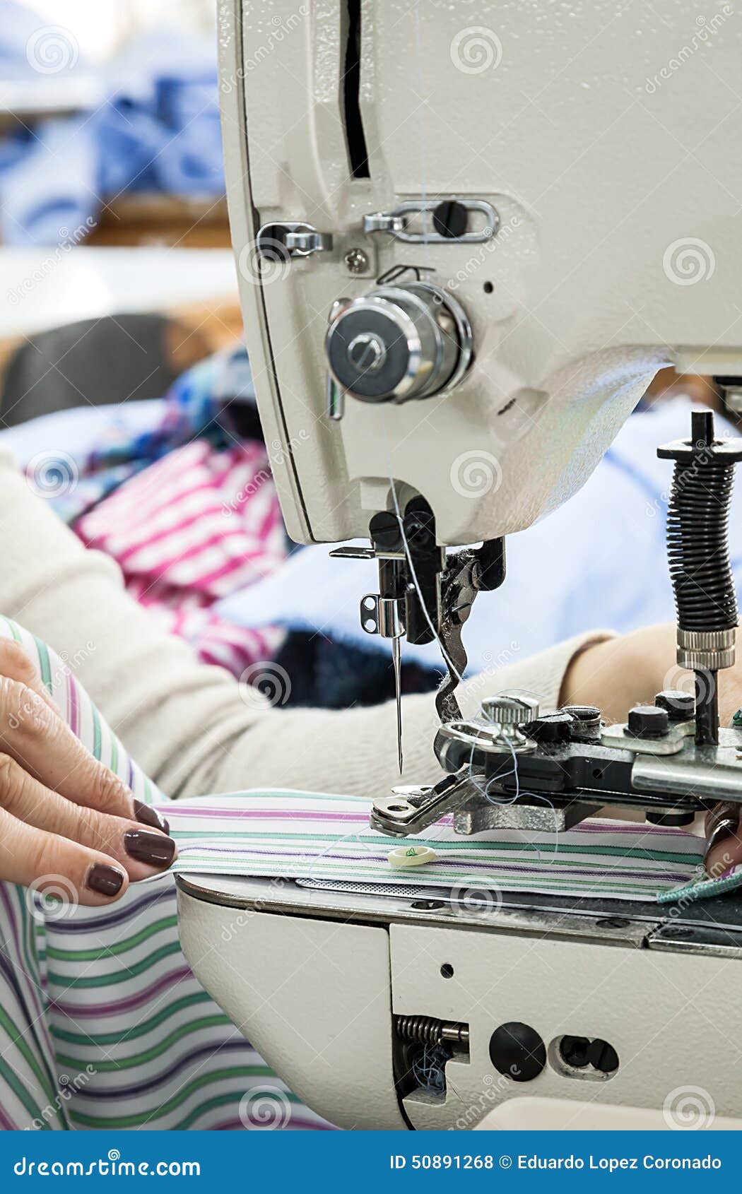 Industrial Sewing Machines with Sewing Machine Operator Stock Photo ...
