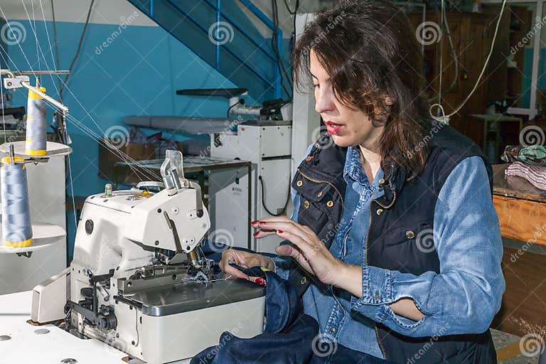 Industrial Sewing Machines with Sewing Machine Operator Stock Image ...