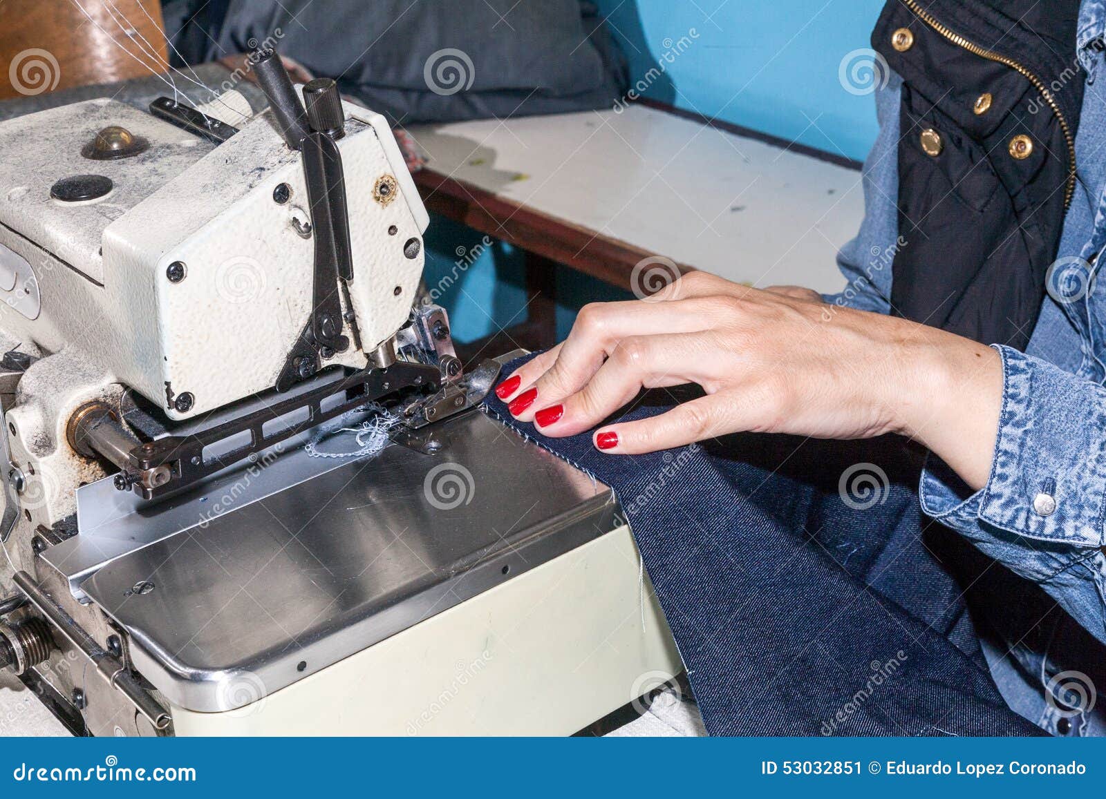 Industrial Sewing Machines with Sewing Machine Operator Stock Image ...