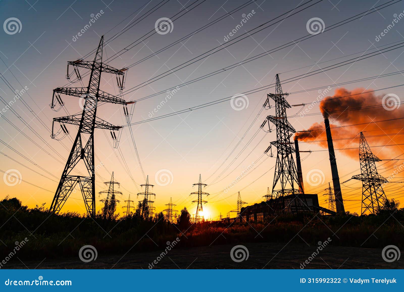 Industrial Shadows Cable Lines. Shadows of Electrical Power Stations ...