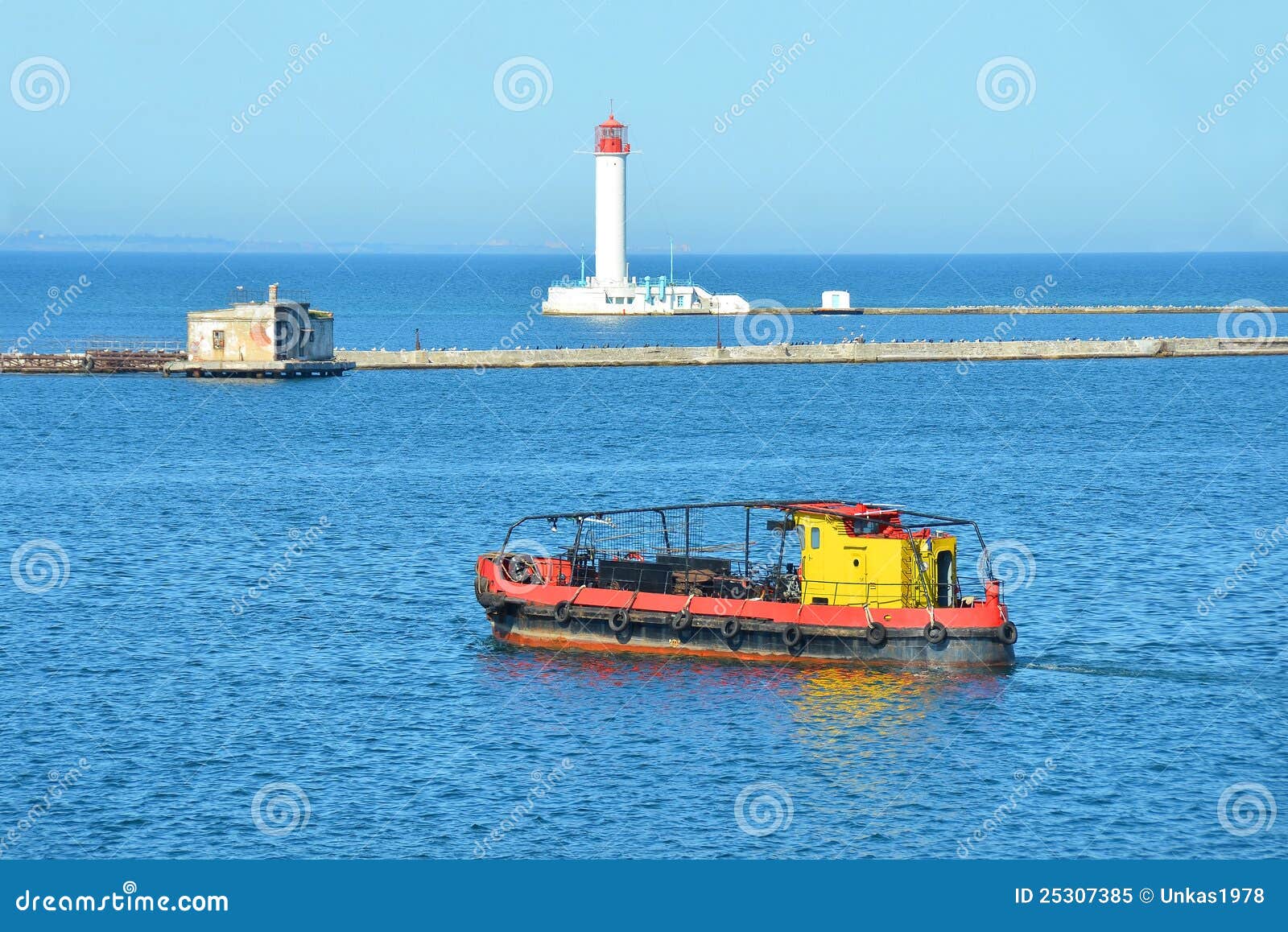 Industrial Ship and Lighthouse Stock Image - Image of anchor ...