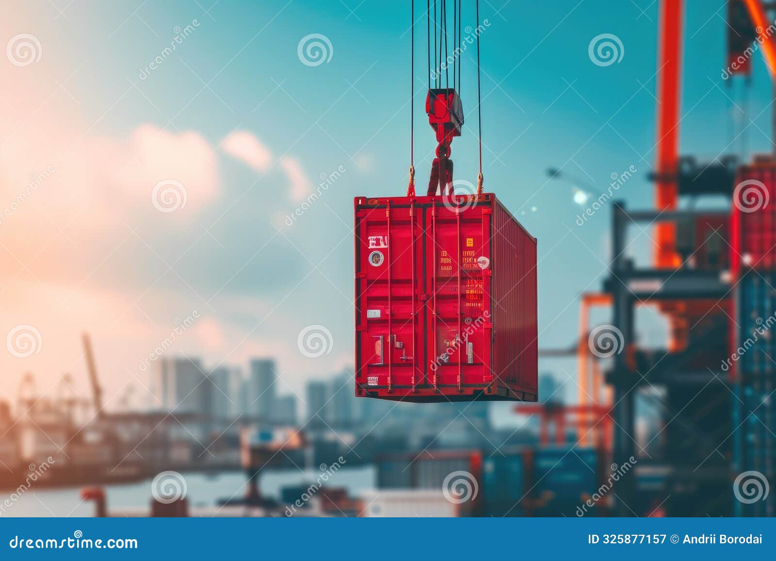 Industrial Shipping: Container Lift at Seaport. Stock Illustration ...