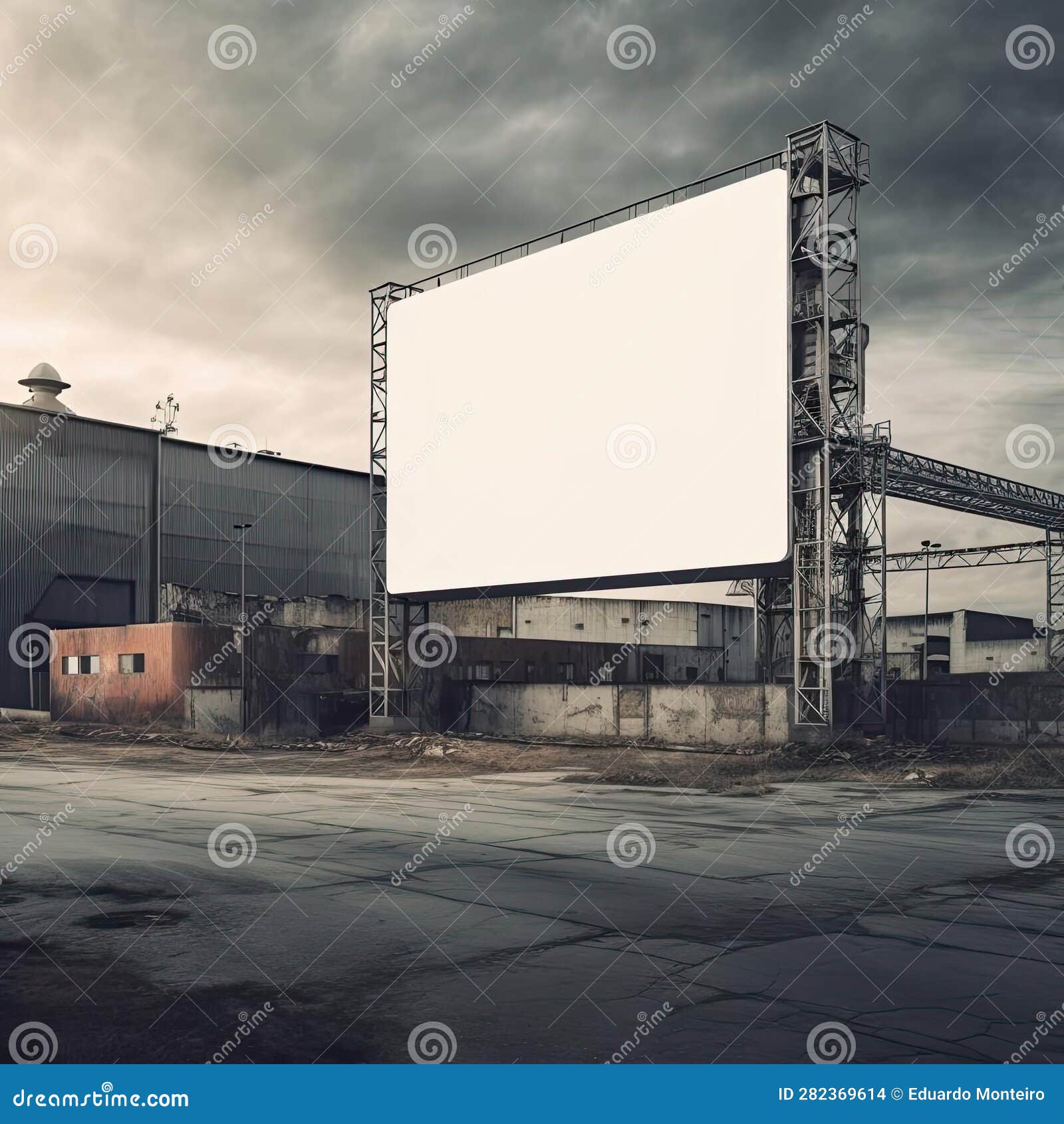 Industrial Site with Blank Billboard for Edgy Ads Stock Illustration ...