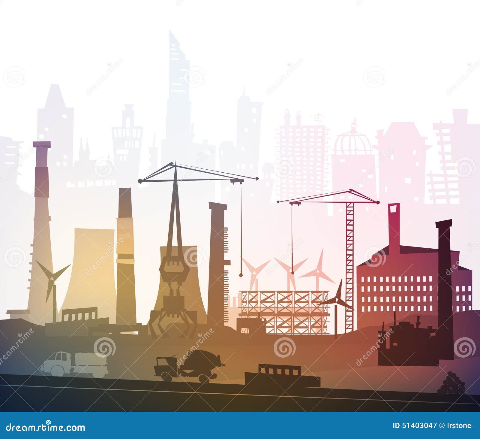 Industrial Site View with Cranes. Heavy Industry Background Stock ...