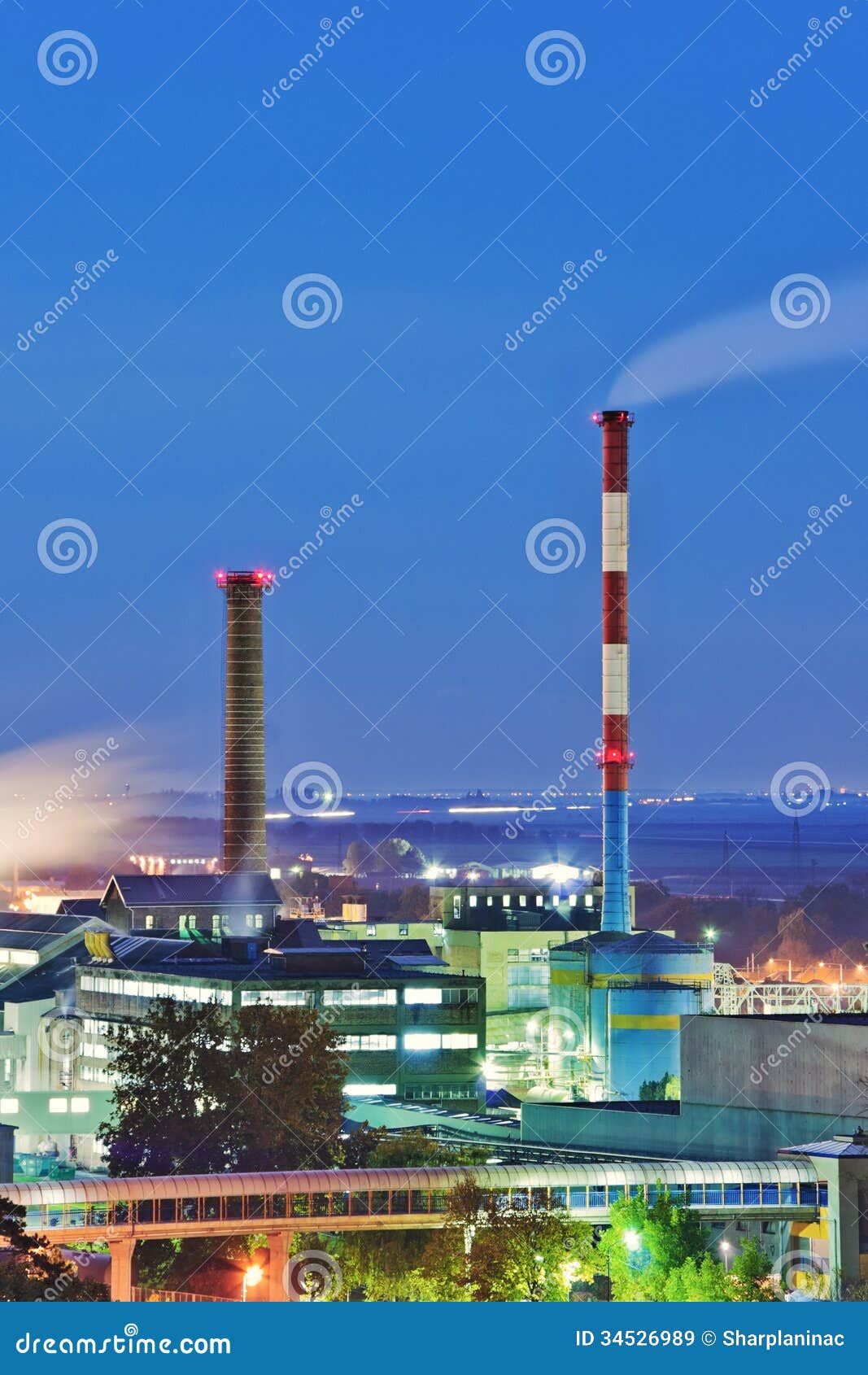 Industrial Smoke Stacks at Night Stock Image - Image of chimney ...