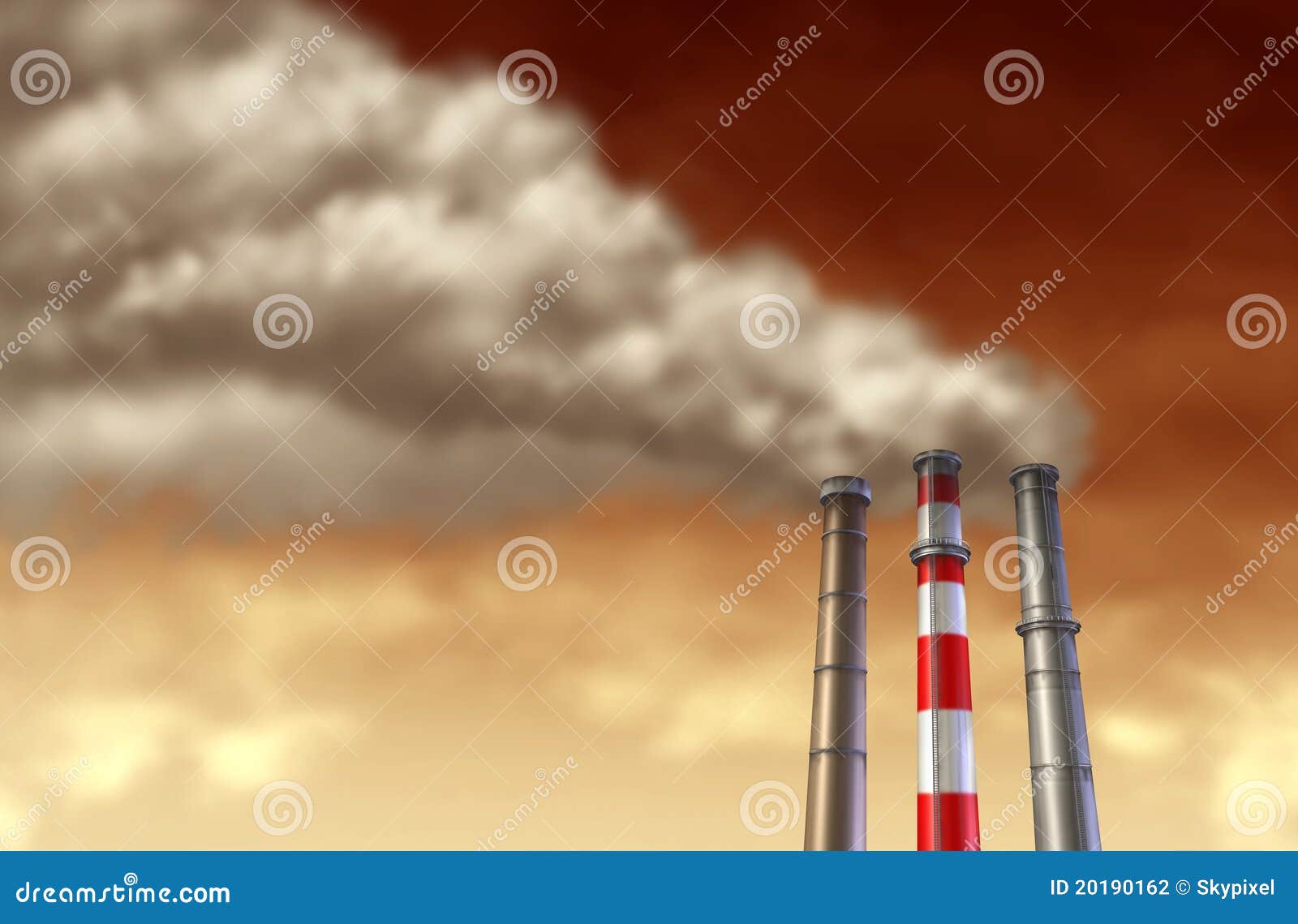 Industrial Smoke Stacks on a Red Sky Stock Illustration - Illustration ...