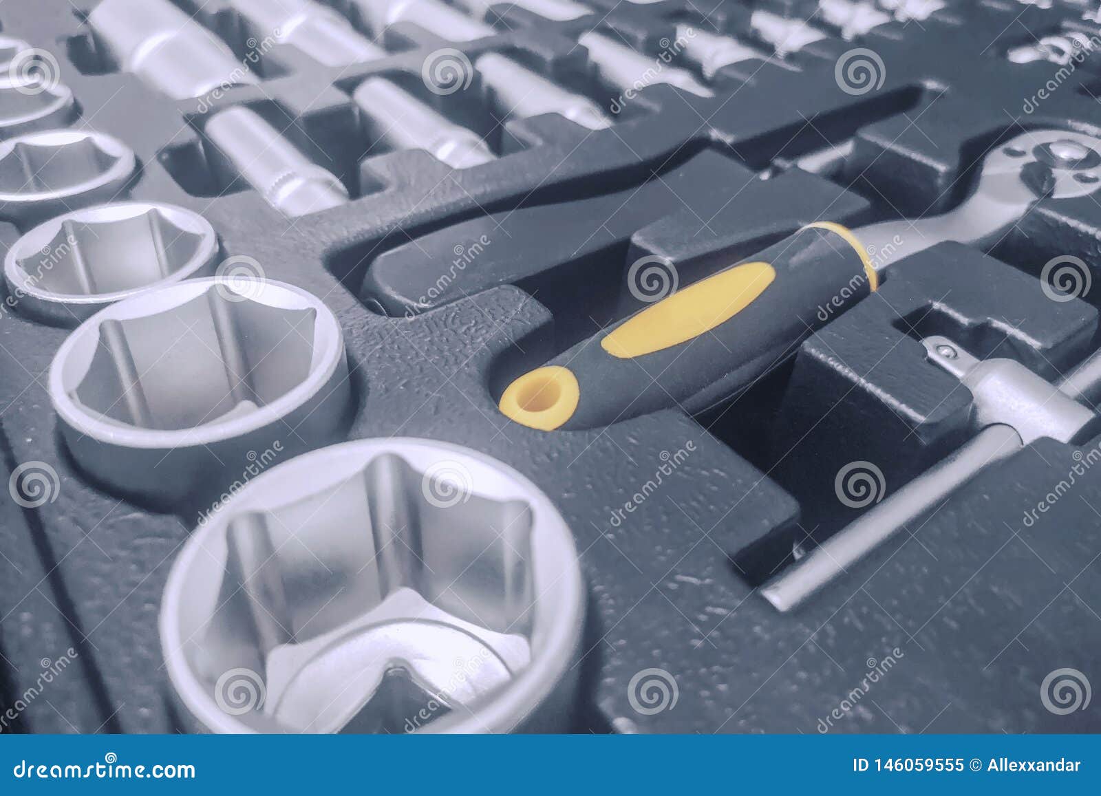 Industrial Socket Set Inside Toolbox, Ratchet Socket Kit Stock Image ...