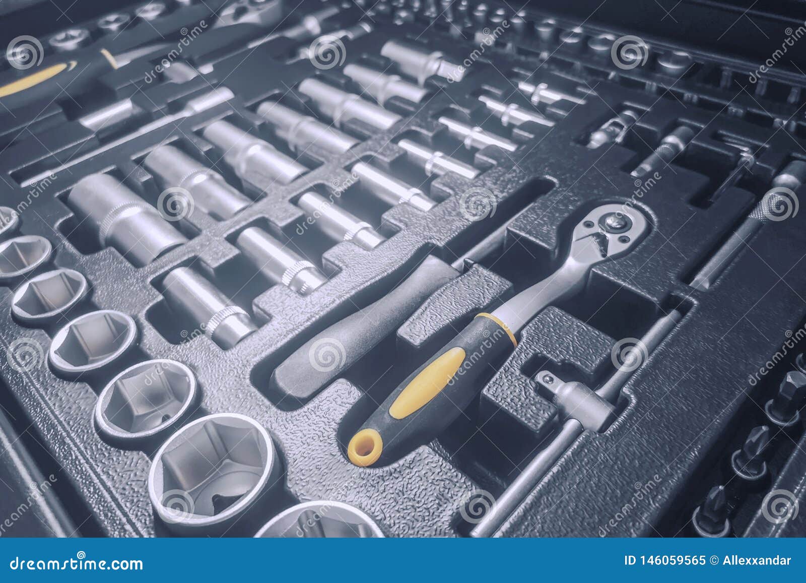 Industrial Socket Set Inside Toolbox, Ratchet Socket Kit Stock Image ...