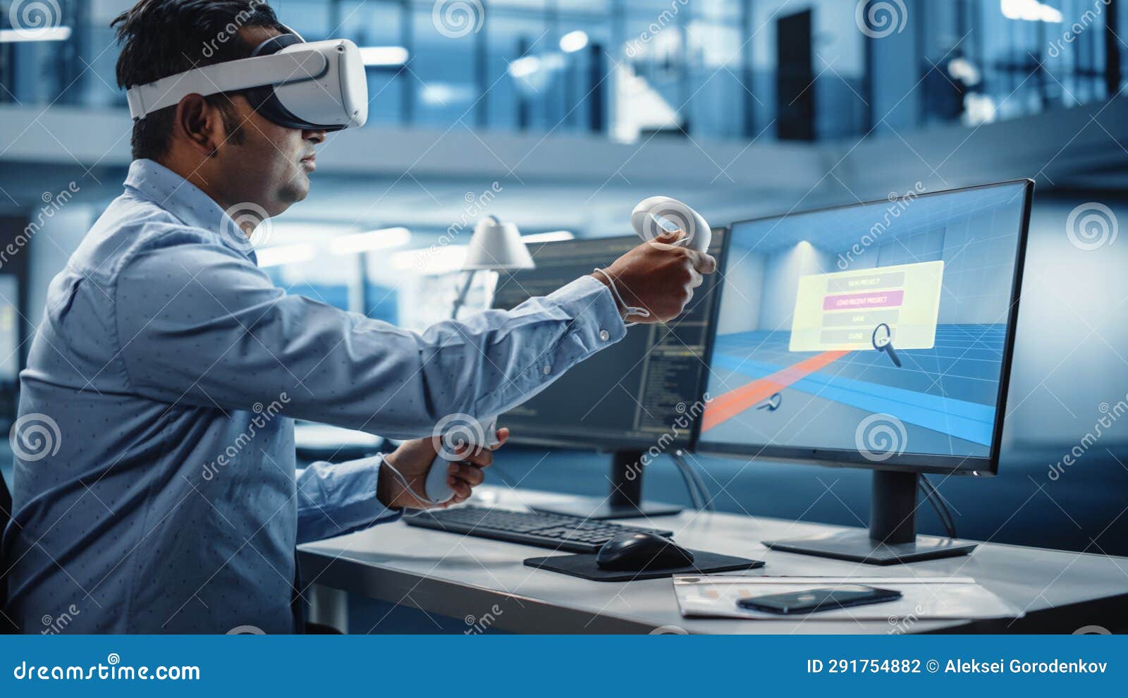 Industrial Software Developer Writing Code and Testing 3D Interior ...