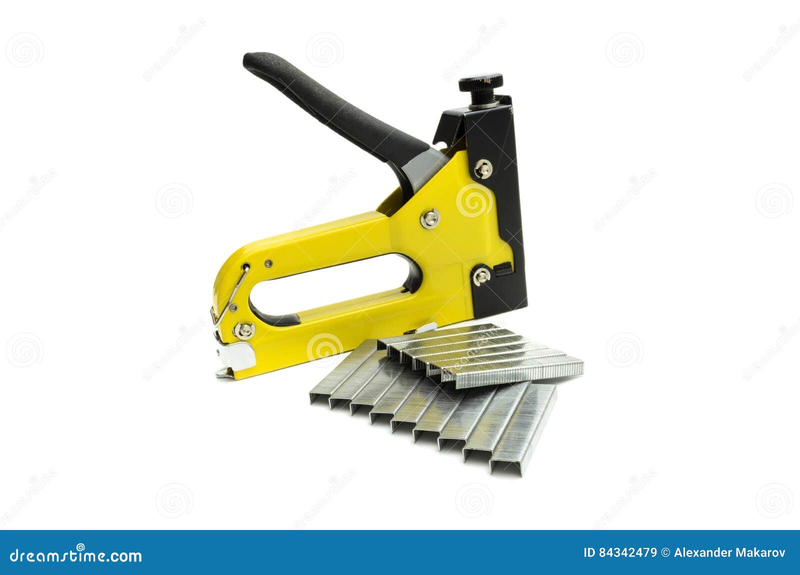 Industrial Stapler In A Man`s Hand. The Man Holds The Stapler And Holds ...