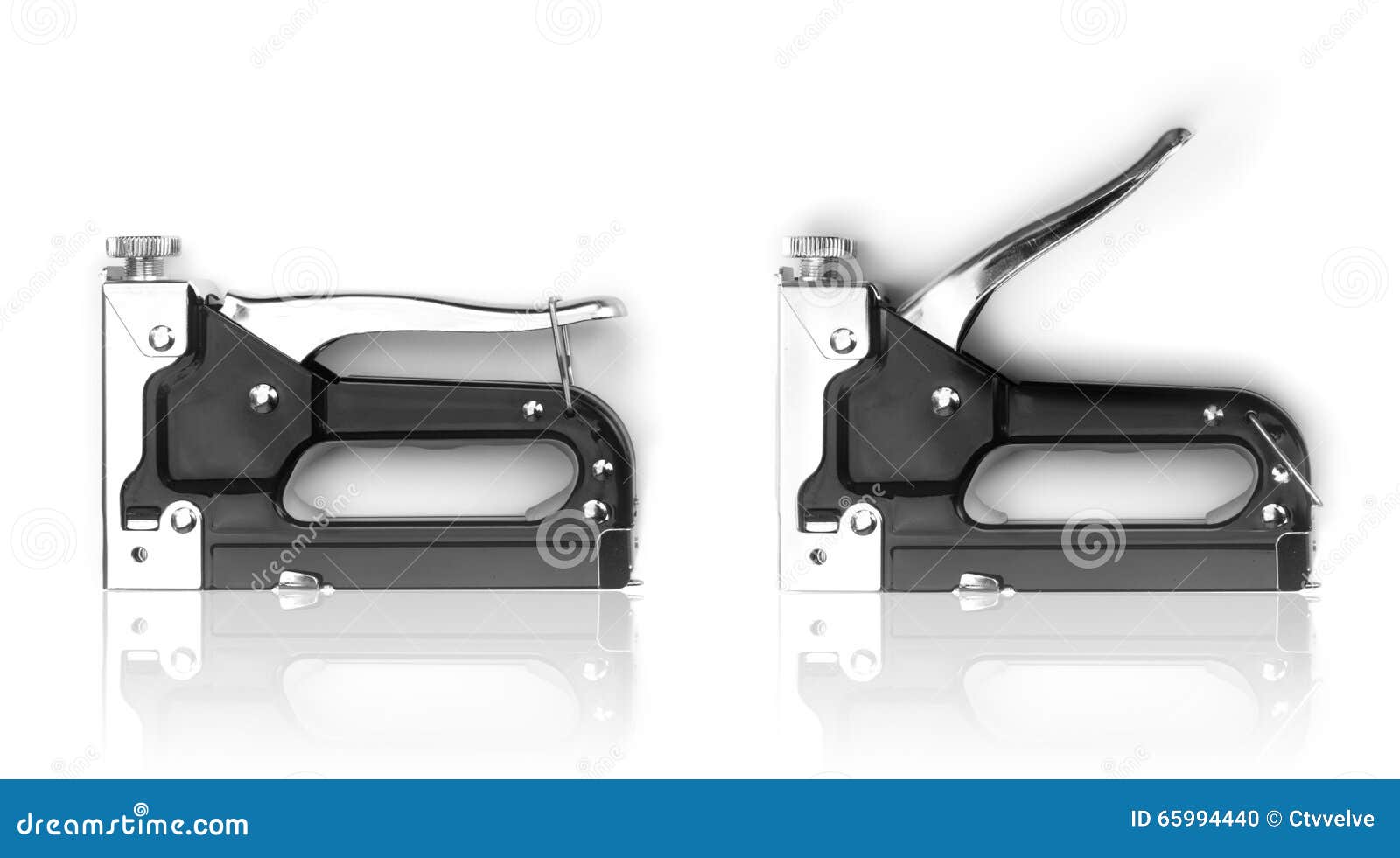 Industrial Stapler In A Man`s Hand. The Man Holds The Stapler And Holds ...