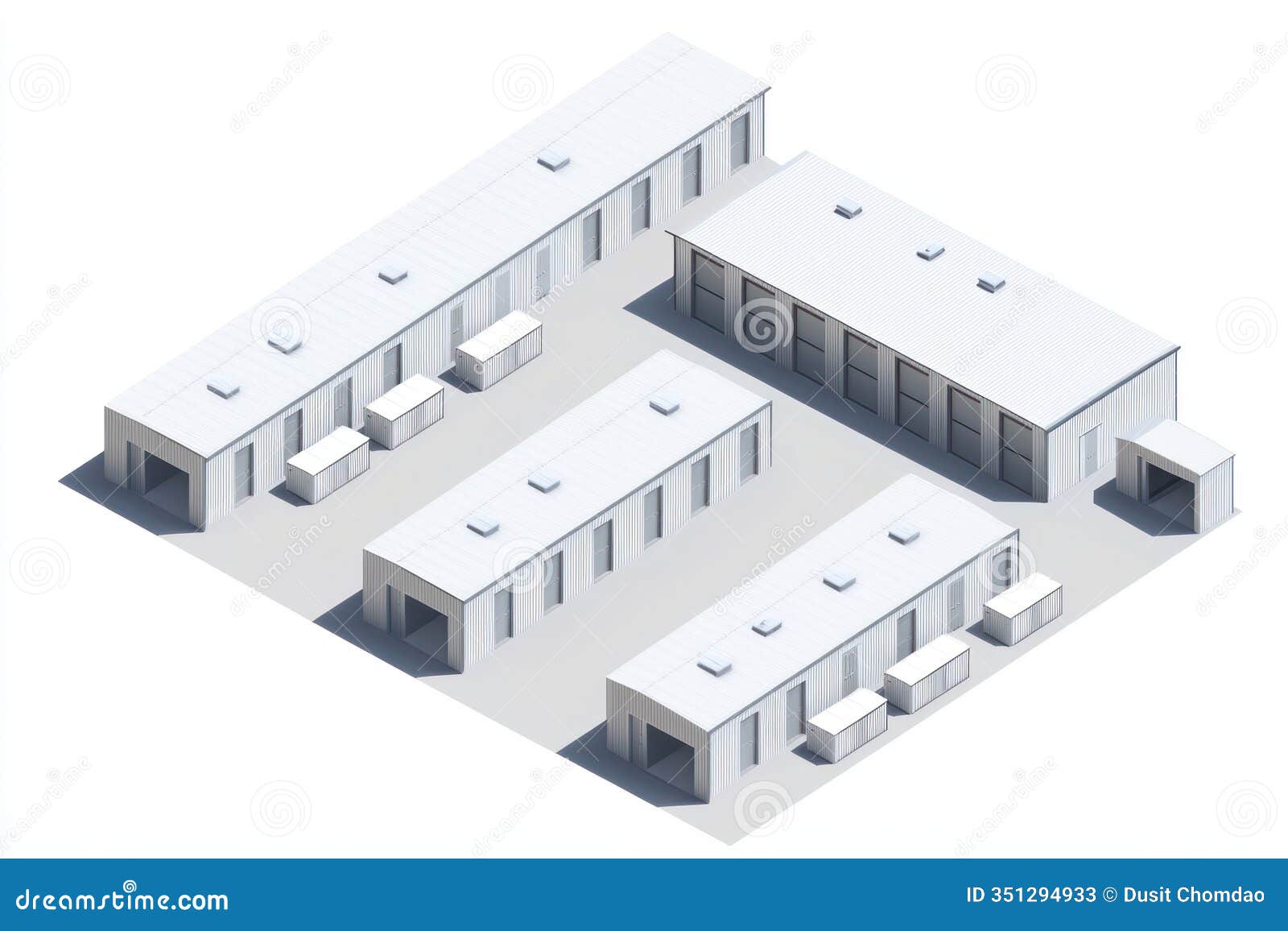 Industrial Storage Warehouse with Multiple Units and Clean Design Stock ...