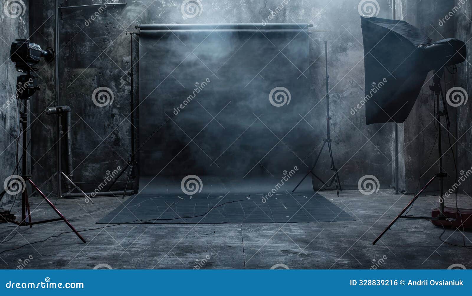 Industrial Studio Setup with Lighting Equipment and Backdrop Stock ...
