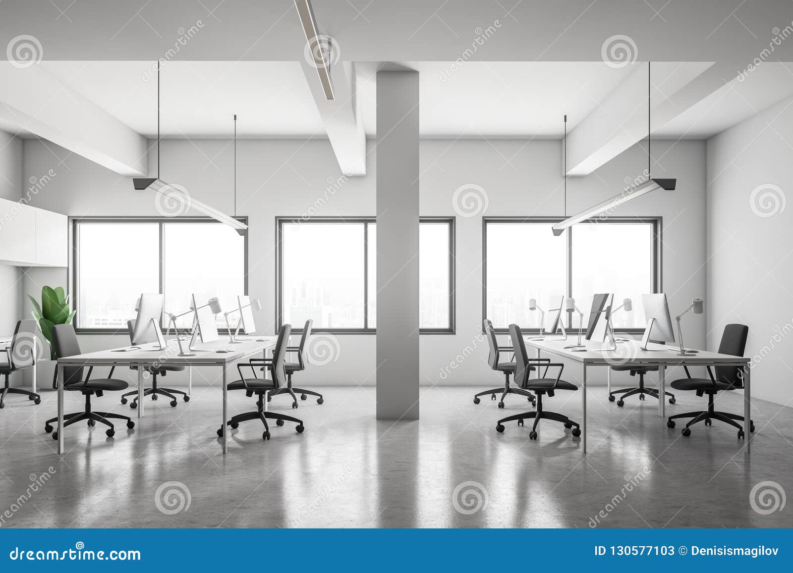 Industrial Style Office Side View, Columns Stock Illustration ...