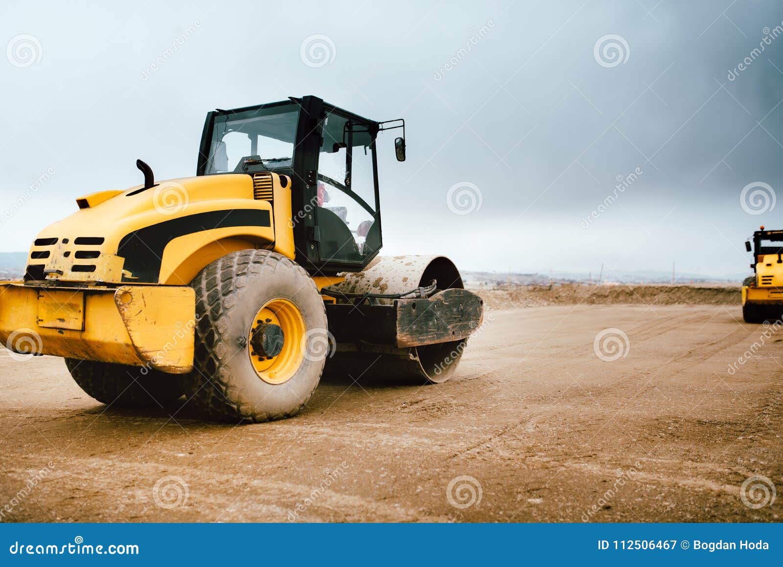Tandem Road Roller Vibroroller Finishing the Earth Layer at Road ...