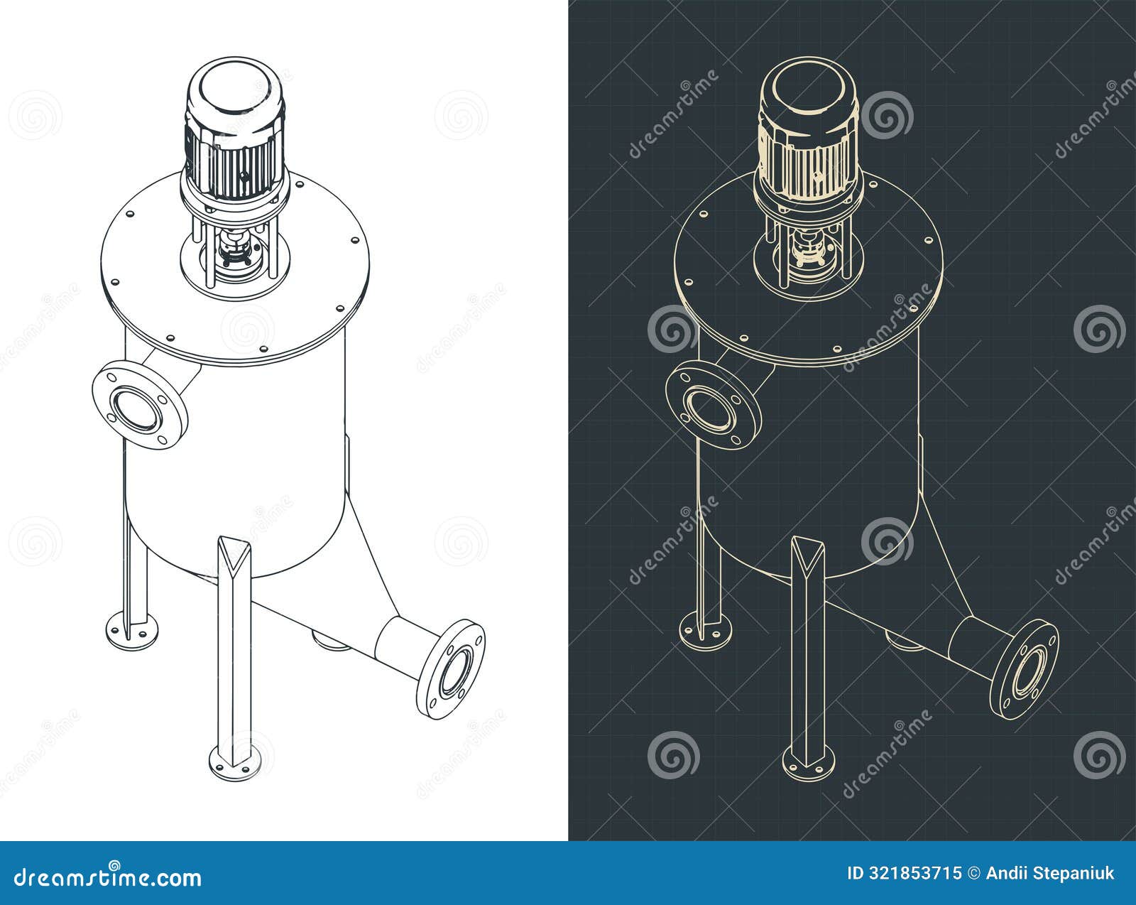 Industrial Tank Mixer Isometric Blueprints Stock Vector - Illustration ...