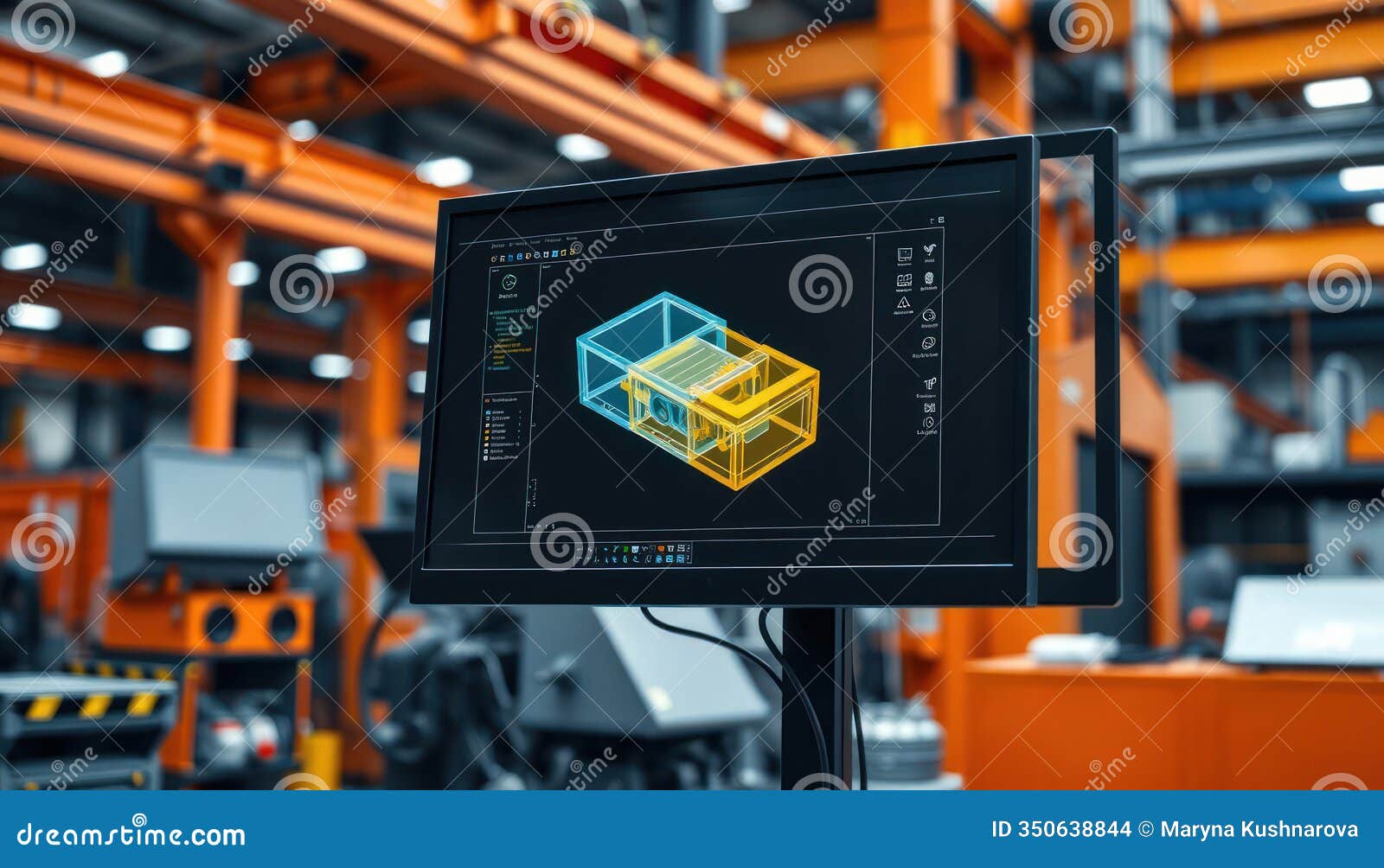 Industrial Tech Environment. CAD Design on Computer Screen. Modern ...
